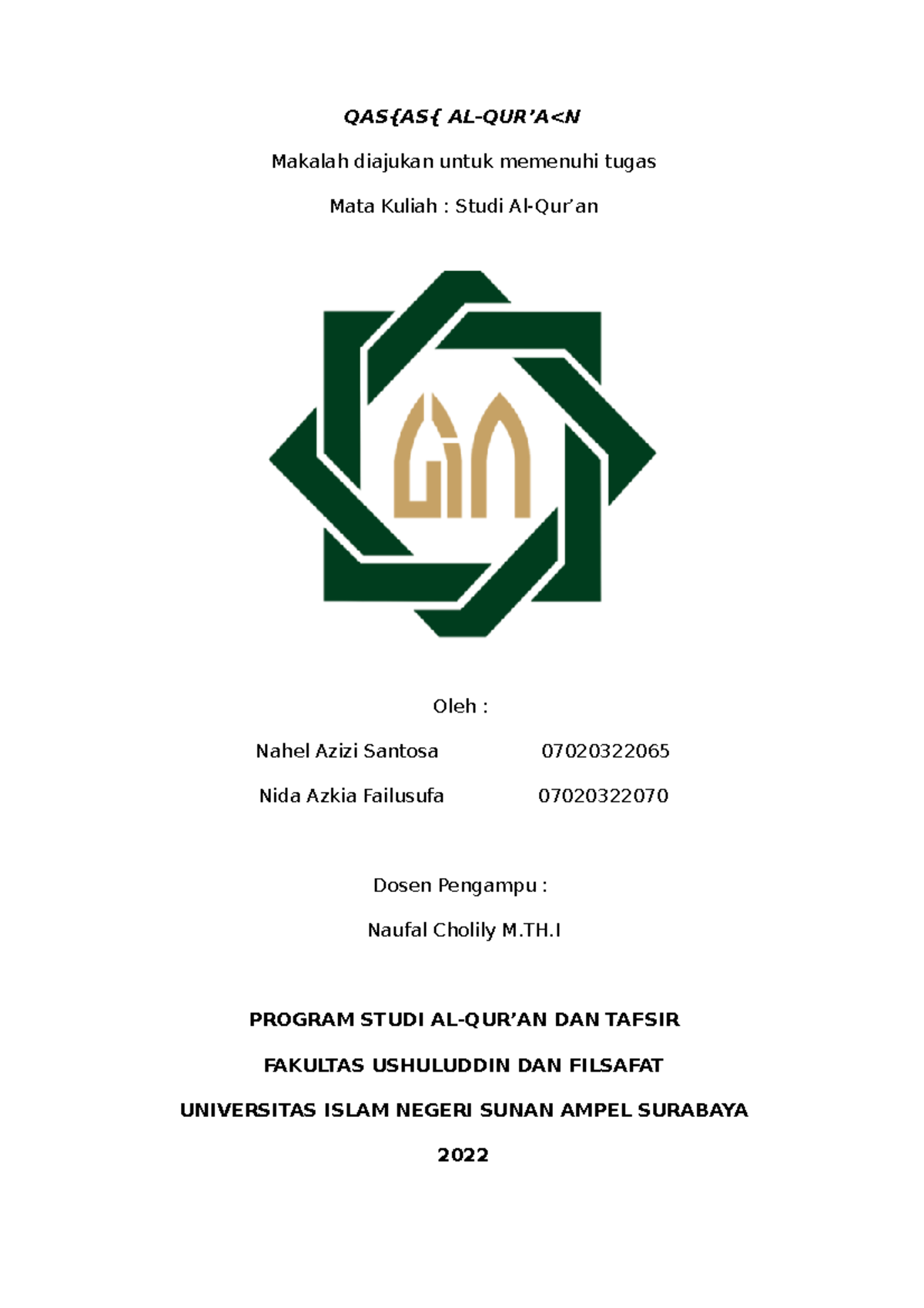 Qasas Al-Qur'an - QAS{AS{ AL-QUR’A