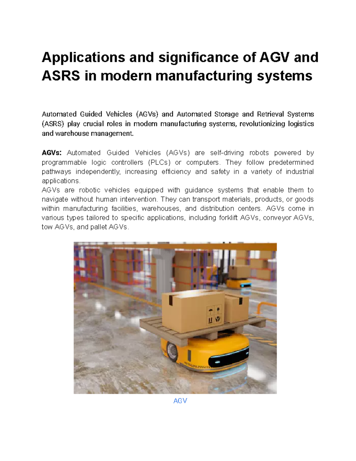 Application of AGV and ASRS - Applications and significance of AGV and ...