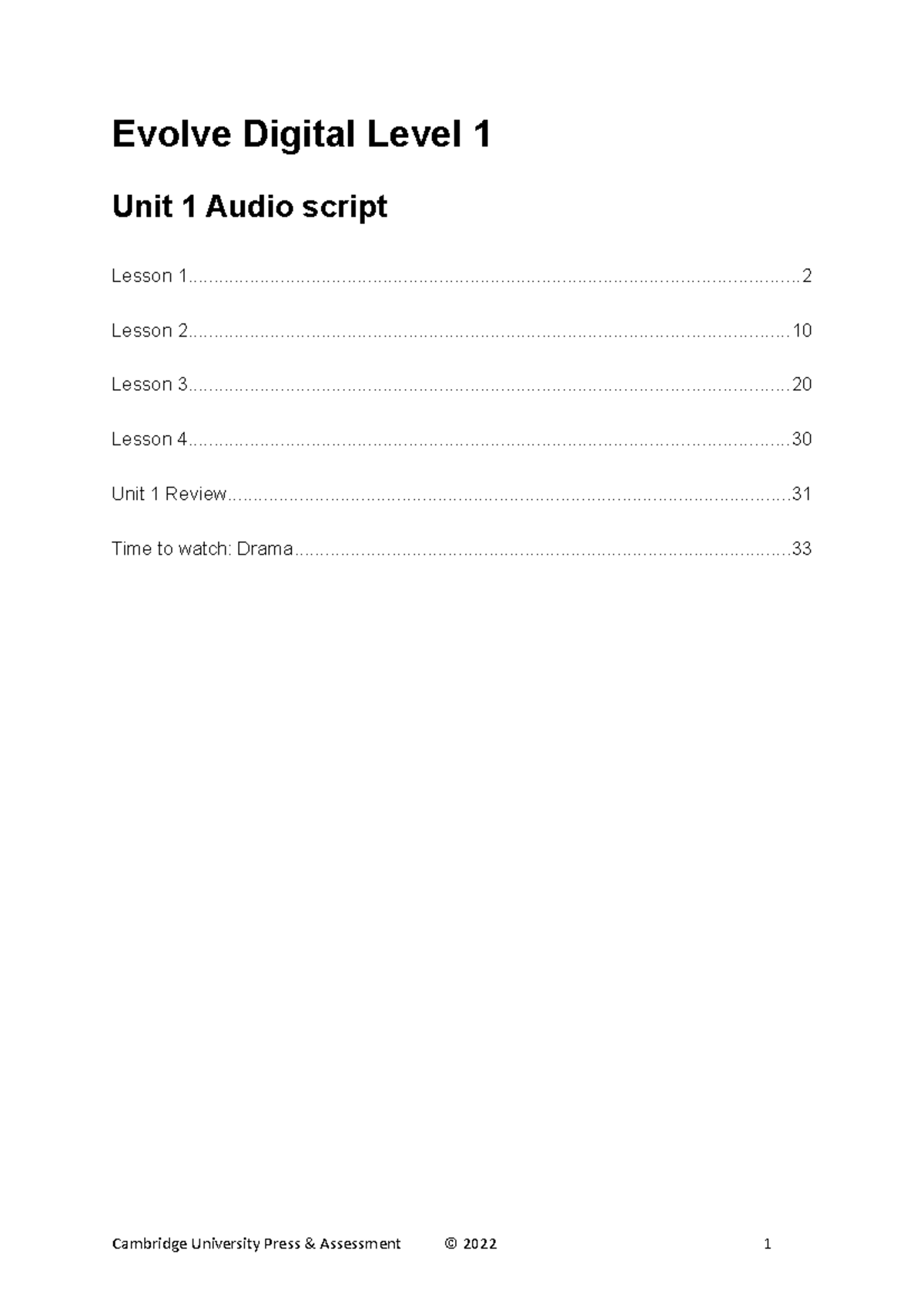 Evolve Digital Level 1 Students Course Unit 1 Audio script - Unit 1 ...