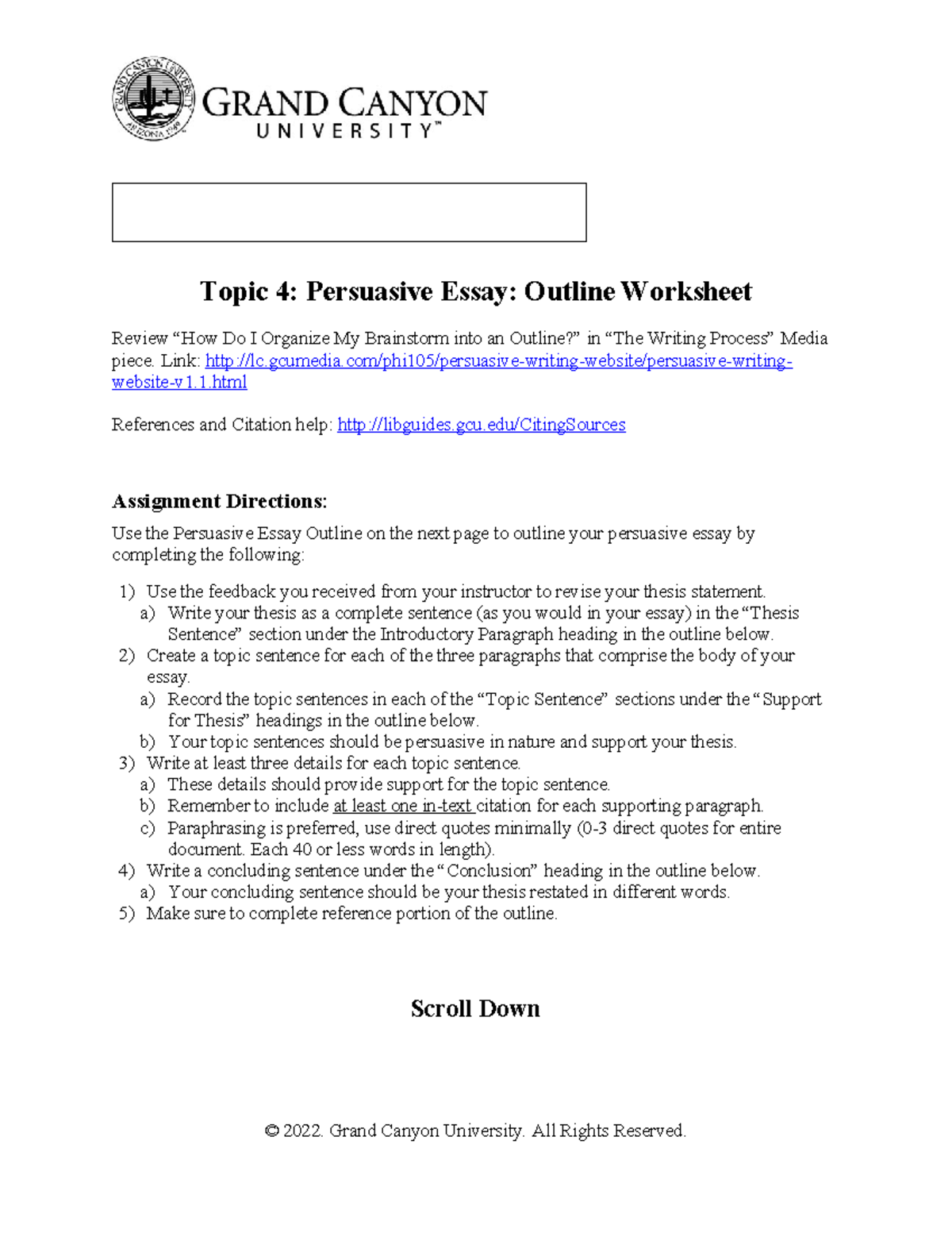 PHI105 T4 Outline Worksheet Persuasive Essay Planning - Topic 4 ...