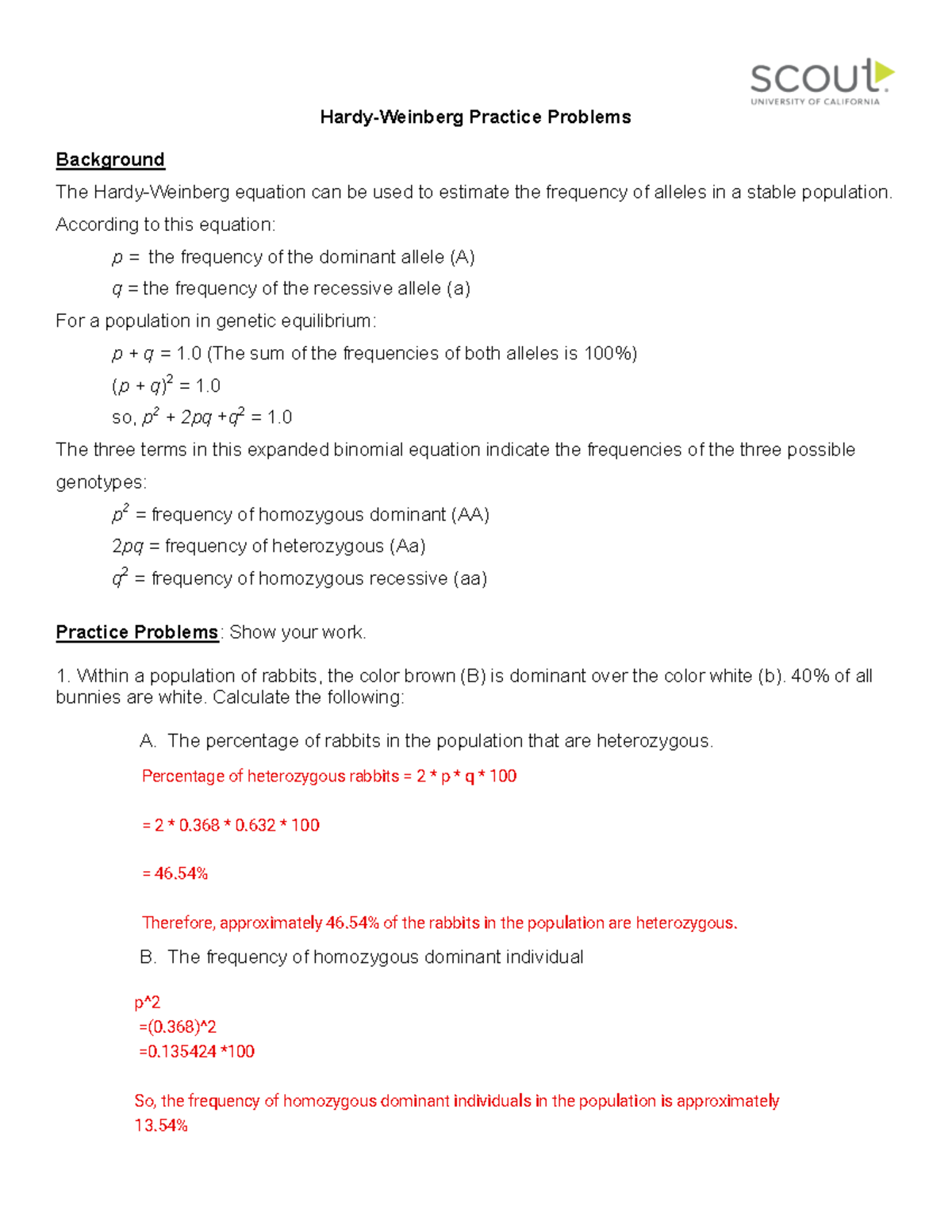 Hard Weinberg Practice - Hardy-Weinberg Practice Problems Background ...