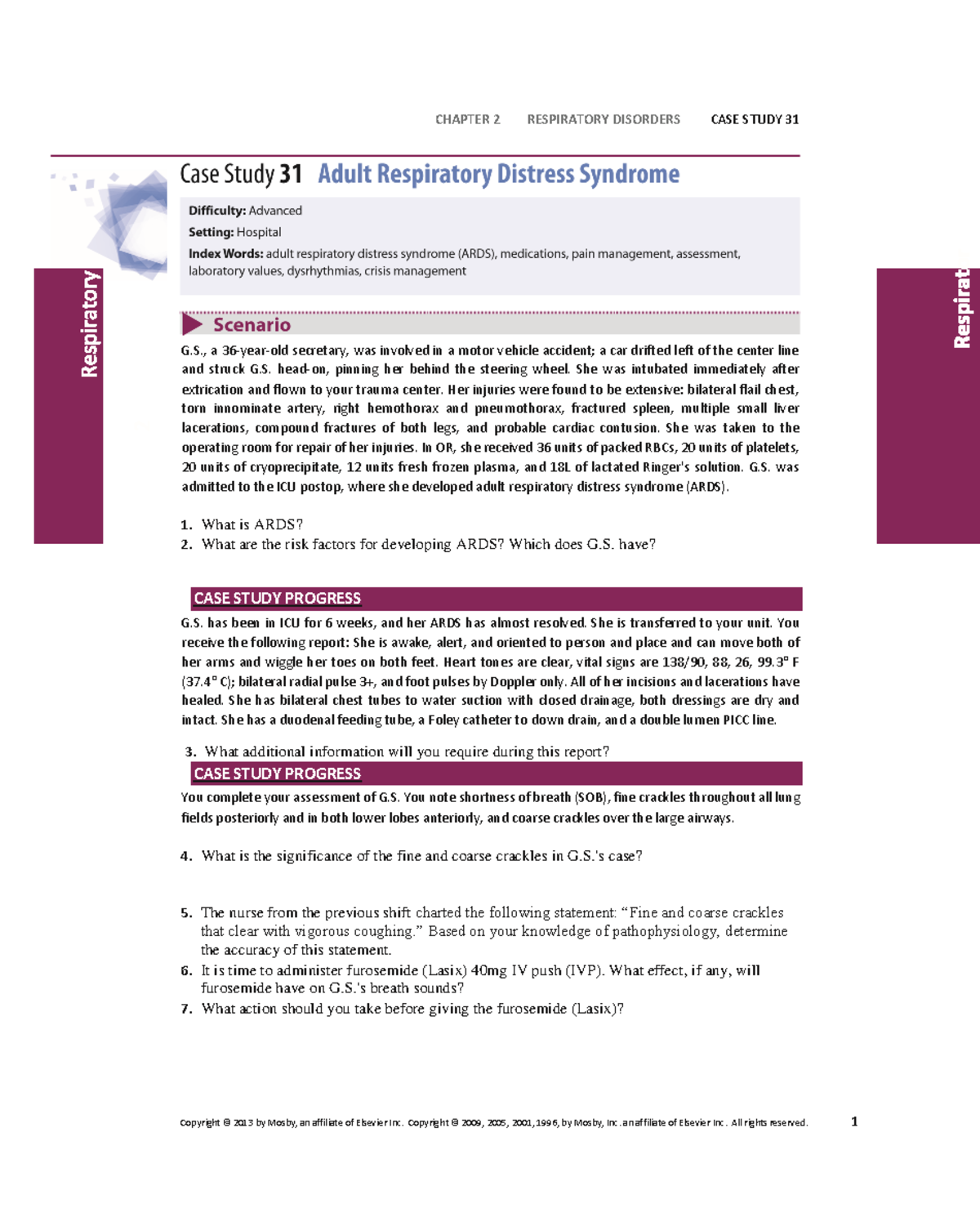 ARDS Case Study Instructor - CHAPTER 2 RESPIRATORY DISORDERS CASE STUDY ...