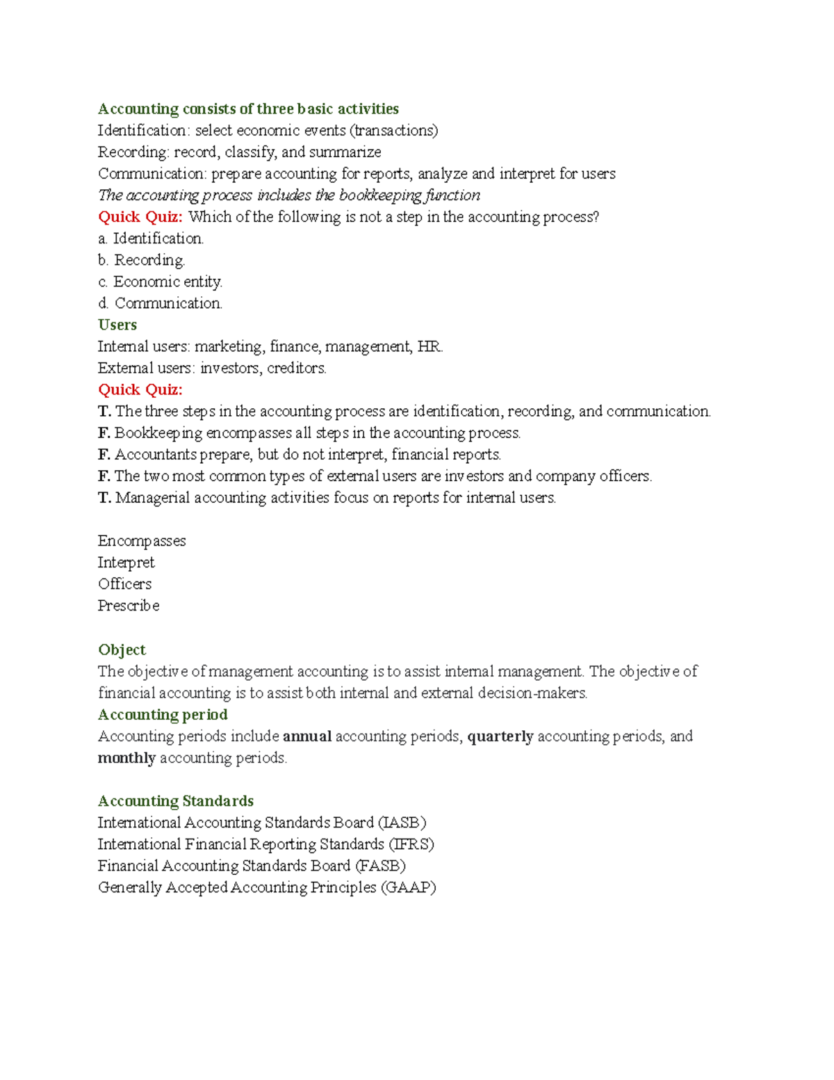 Chapter 1. Accounting Overview - Accounting consists of three basic ...