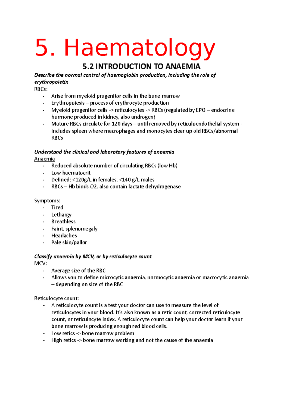 5. Haematology - Oxford University Laboratory Medicine Course Revision ...