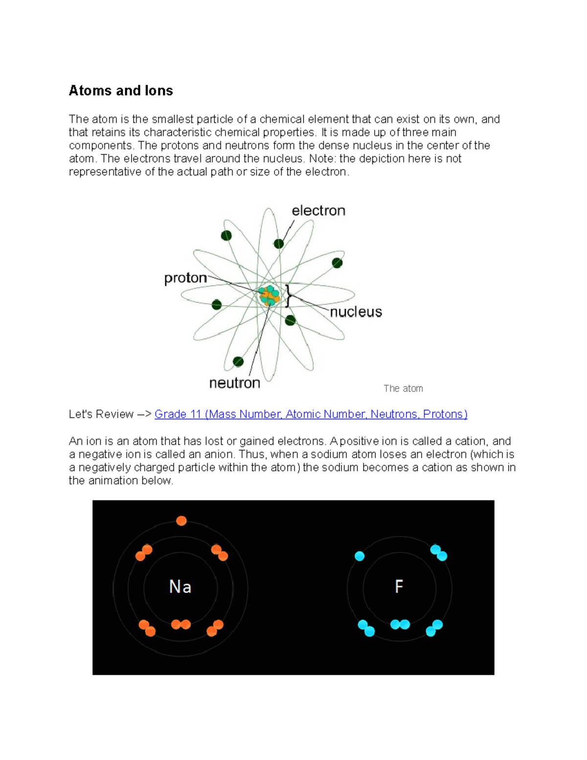 Review - Answers - Atoms and Ions The atom is the smallest particle of ...