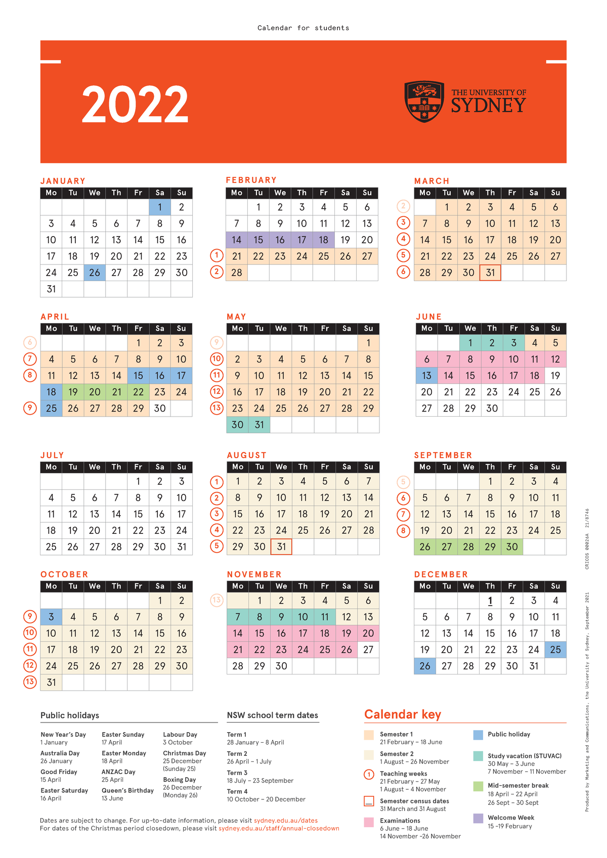 Student wall calendar Dates Are Subject To Change For Up to date