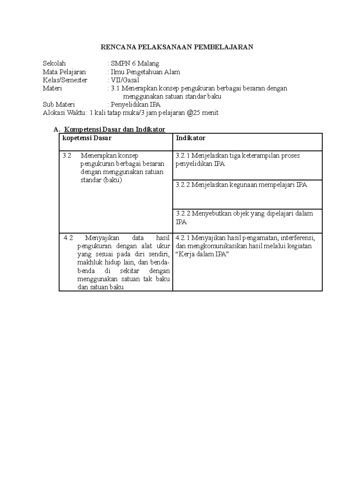 1 RPP Penyelidikan IPA - RPP IPA - RENCANA PELAKSANAAN PEMBELAJARAN ...