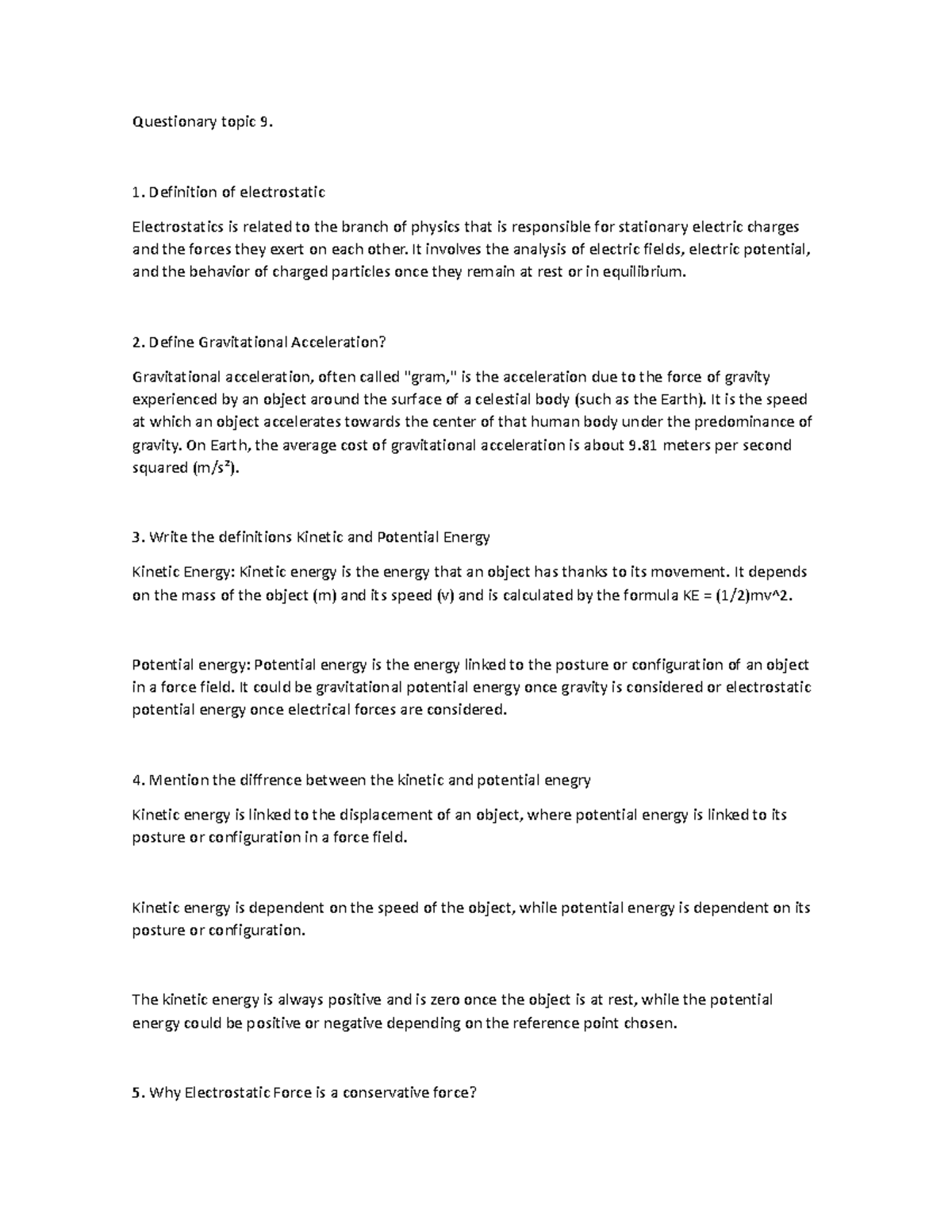 Questionary topic 9 - lindo - Questionary topic 9. Definition of ...