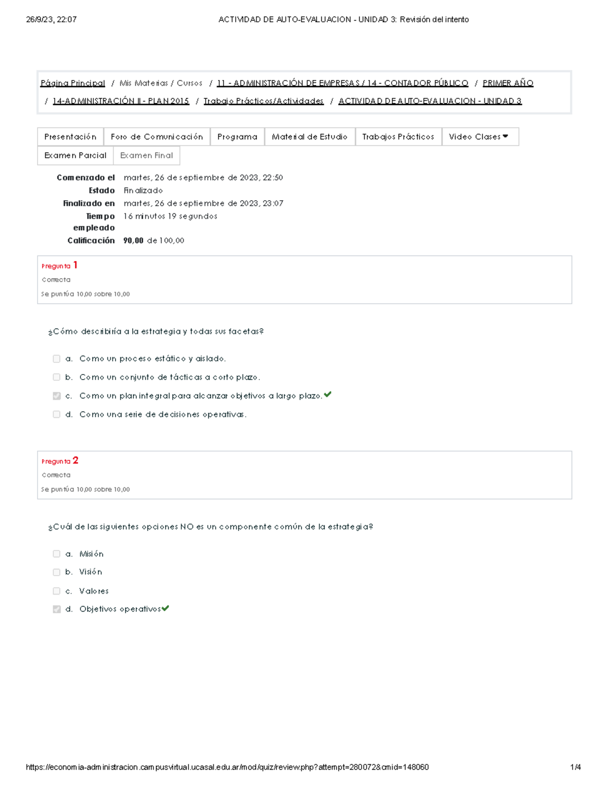 Actividad DE AUTO- Evaluacion - Unidad 3 Revisión del intento - Página ...