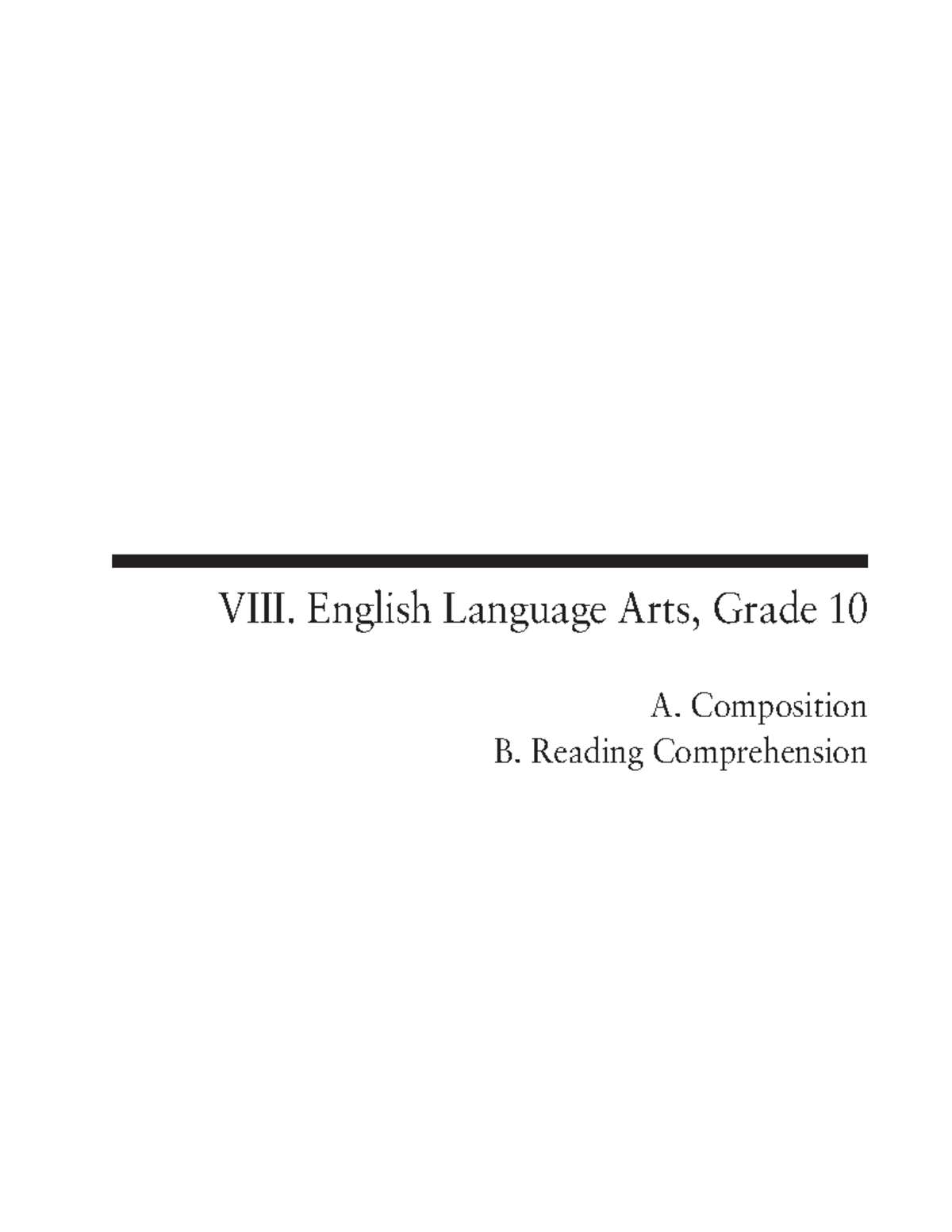 Year 10 reading comprehension - VIII. English Language Arts, Grade 10 A ...