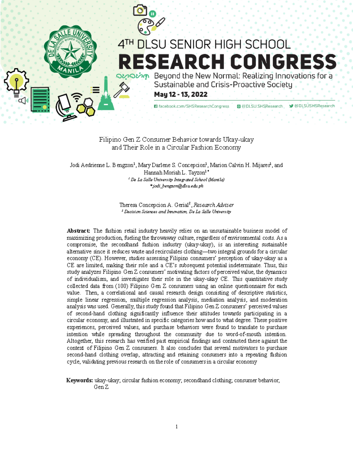 Filipino Gen Z Consumer Behavior Towards Ukay-Ukay and their Role ...