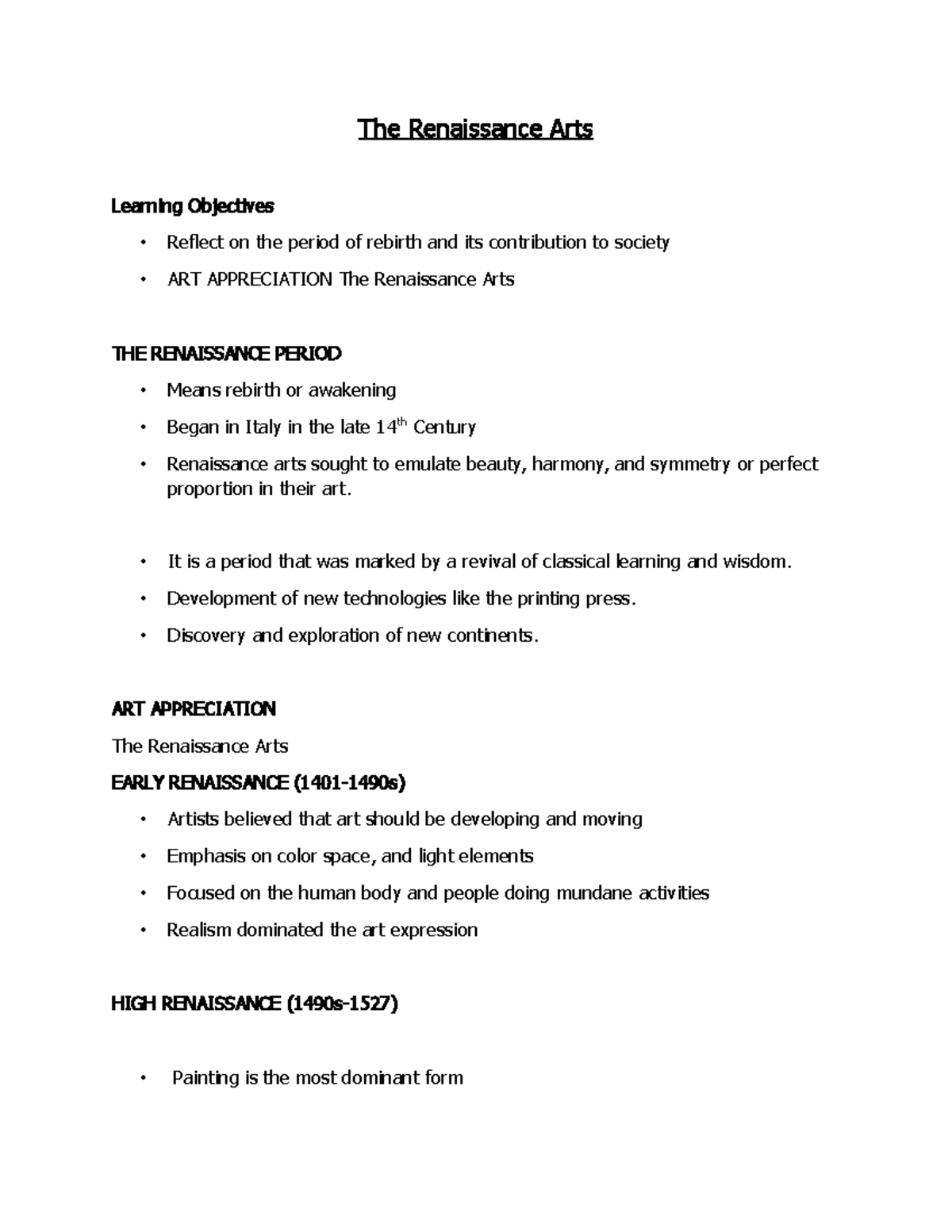 The Renaissance Arts - It is a period that was marked by a revival of ...