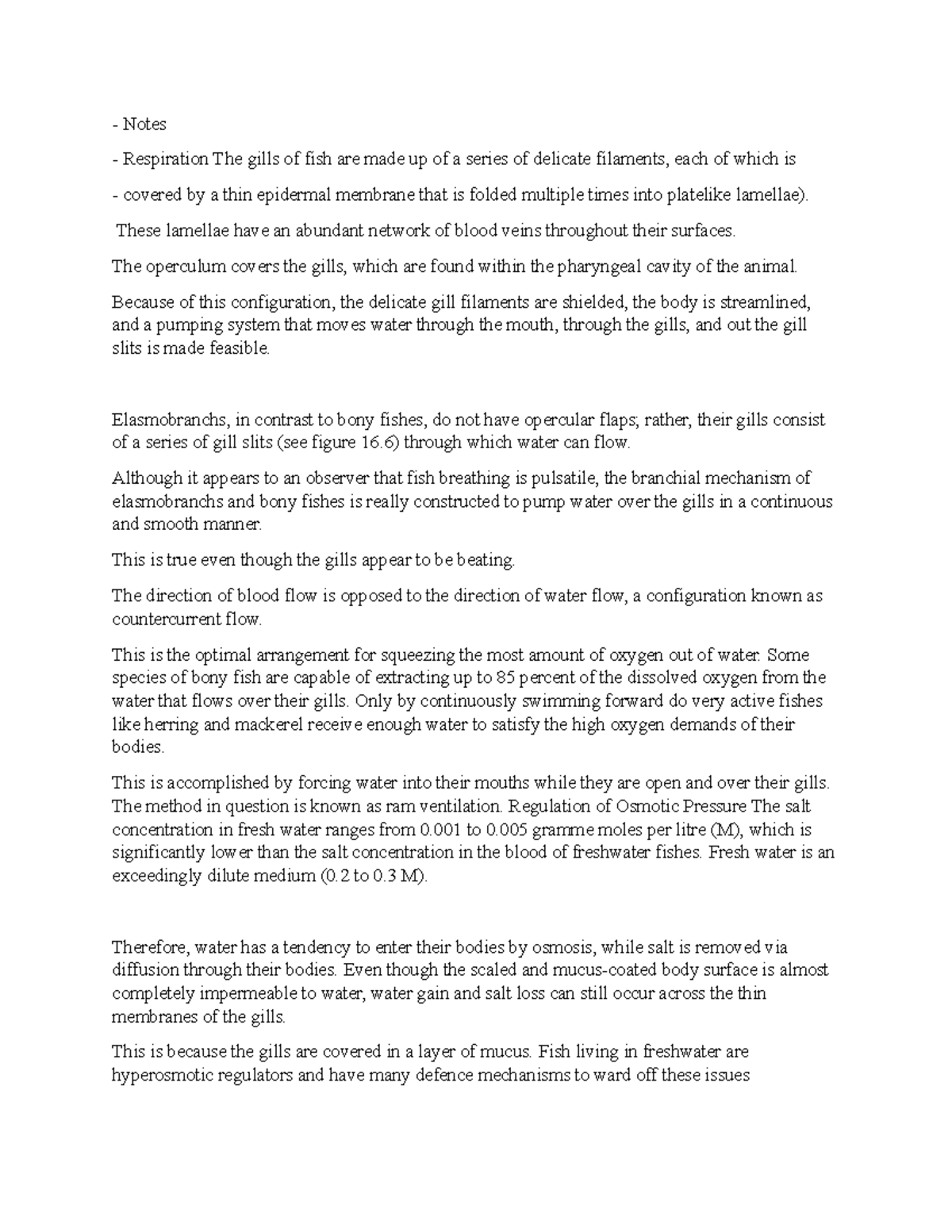 Note -fish conti. - Notes Respiration The gills of fish are made up of ...