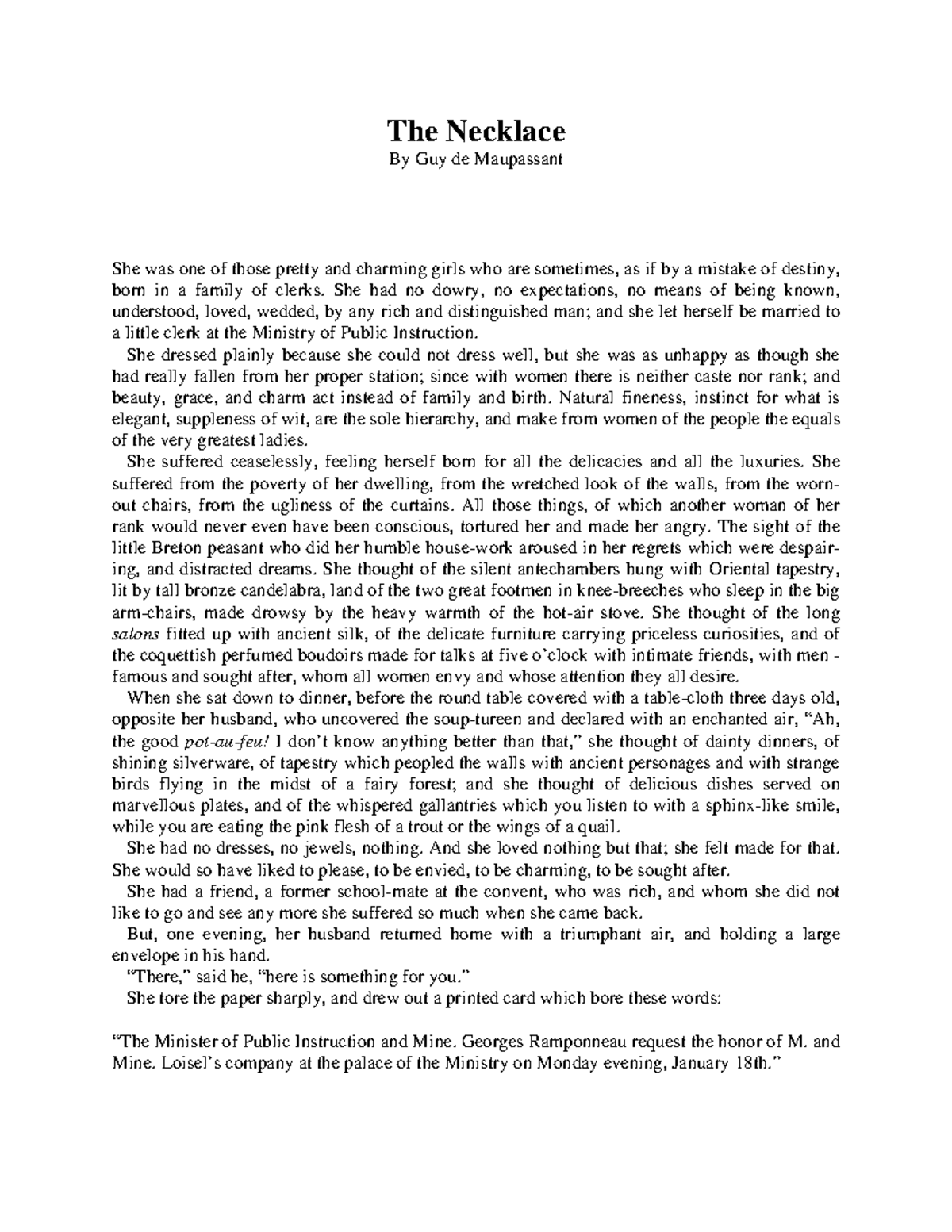 The necklace - The Necklace By Guy de Maupassant© 2006 by HorrorMasters ...