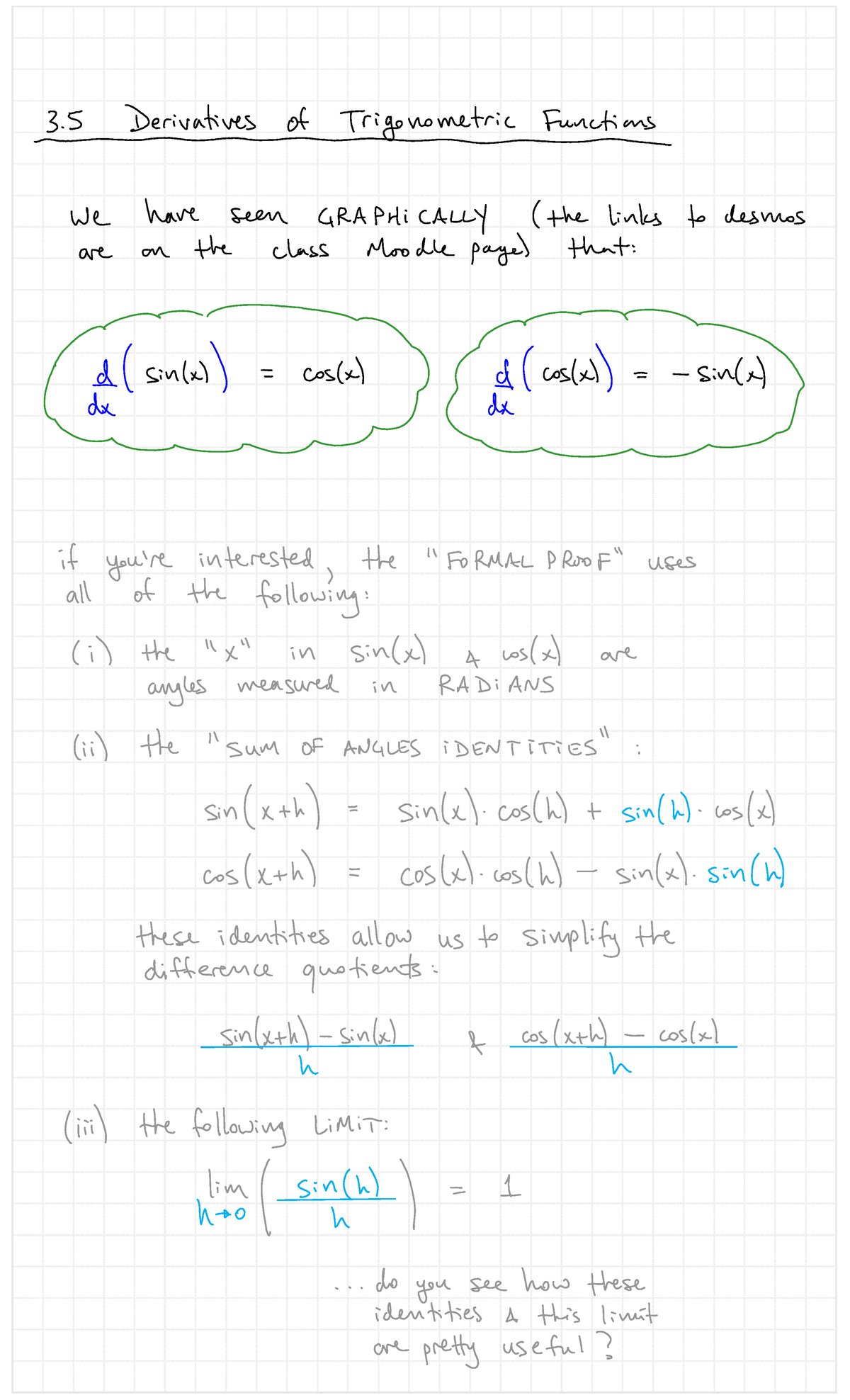 MATH 203 Derivatives of Trigonometric Functions - MATH 203 - Studocu