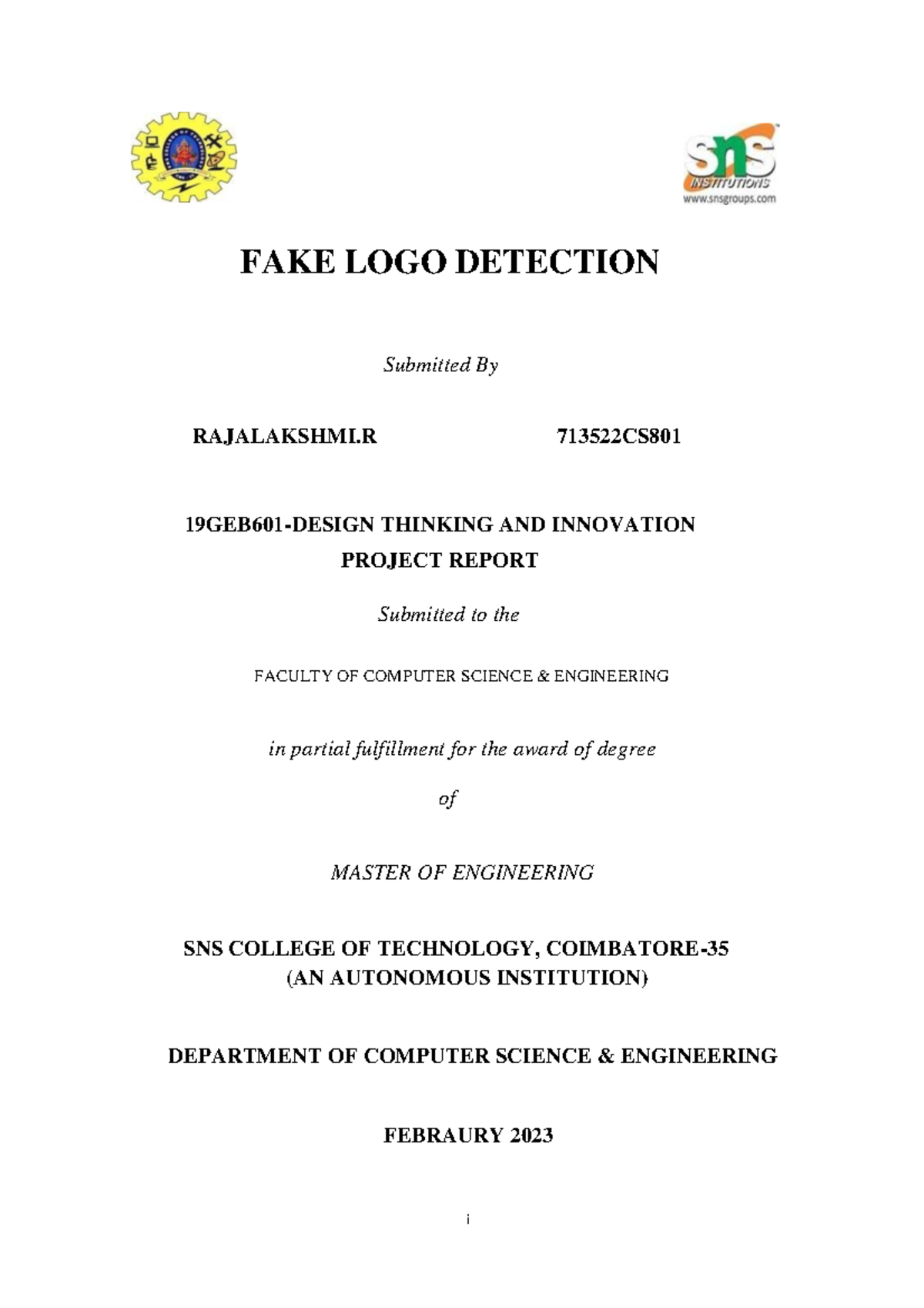 Ilide - Mini project doc - i FAKE LOGO DETECTION Submitted By 19GEB601 ...