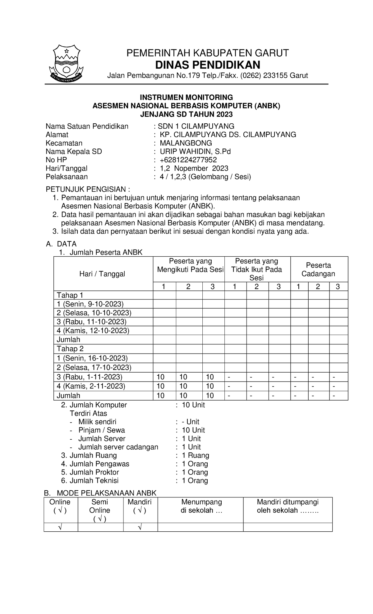 Instrumen Monitoring ANBK Utama SDN 1 Cilampuyang - INSTRUMEN ...