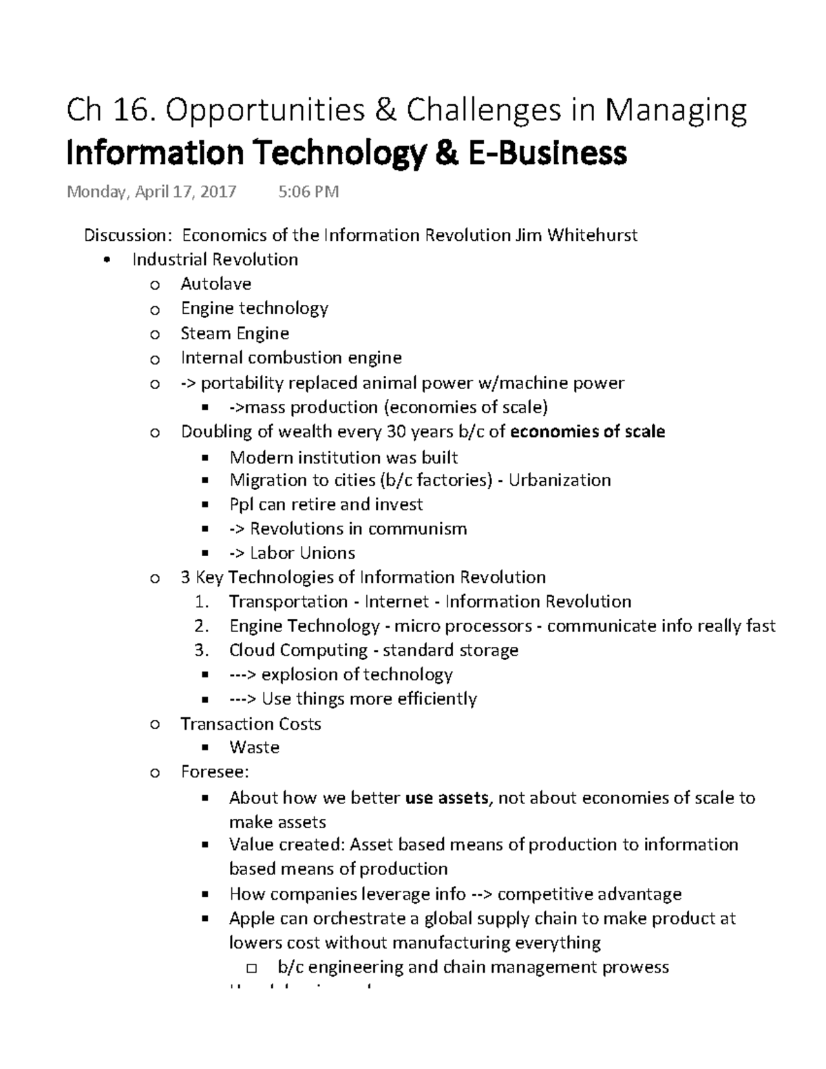 Ch 16. Opportunities & Challenges in Managing Information Technology ...