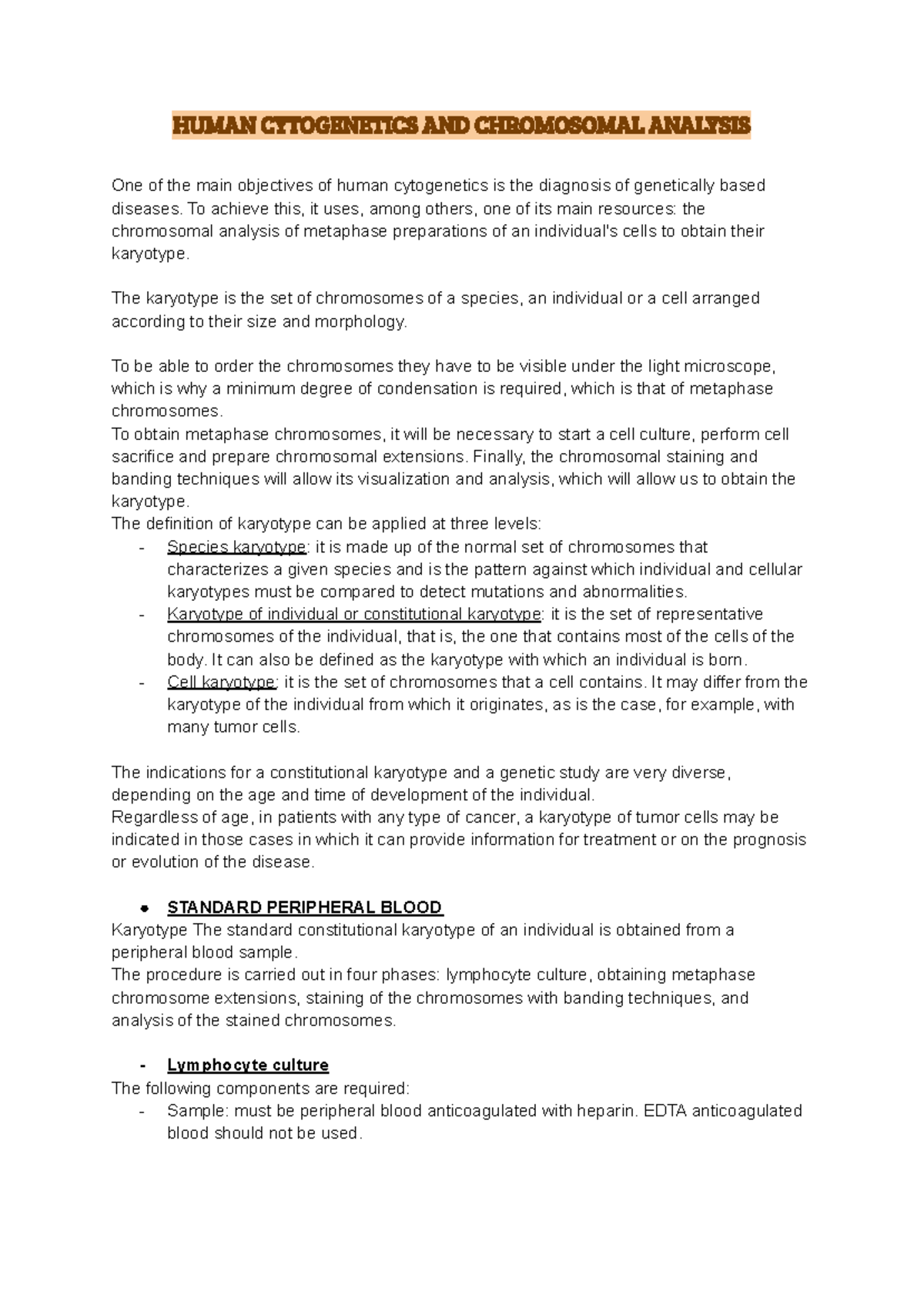 Human Cytogenetics AND Chromosomal Analysis - HUMAN CYTOGENETICS AND ...