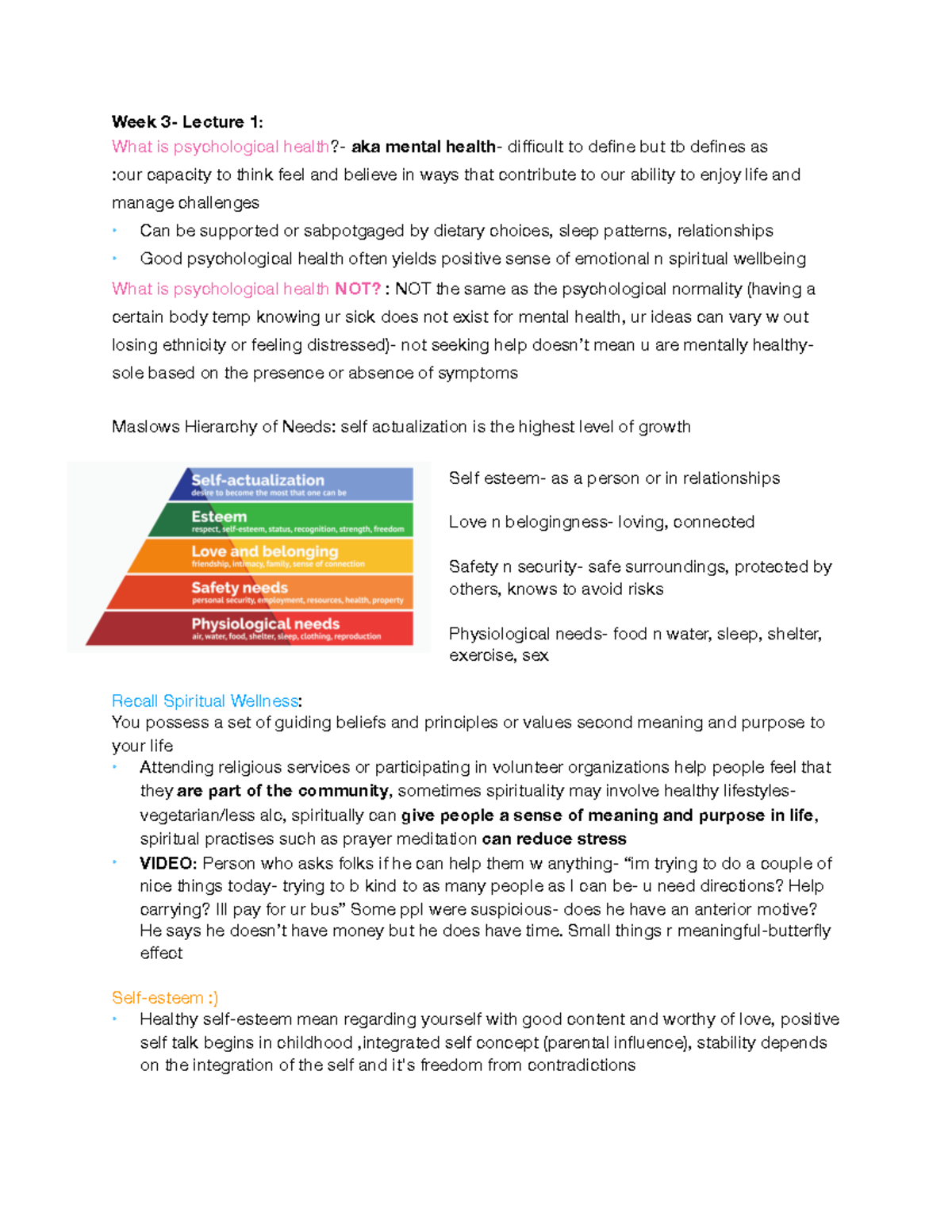 Health sci lecture 1 week 3 - Week 3- Lecture 1: What is psychological ...