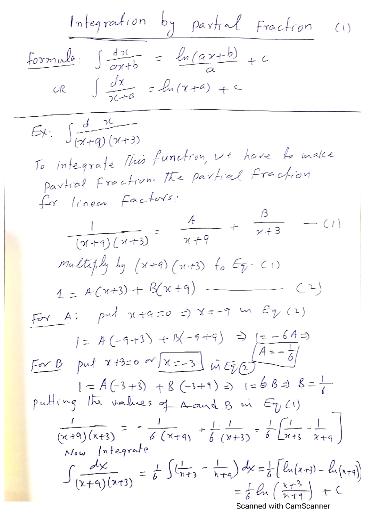 Lecture-12 Integration by Partial Fraction - Calc 1500 - Studocu