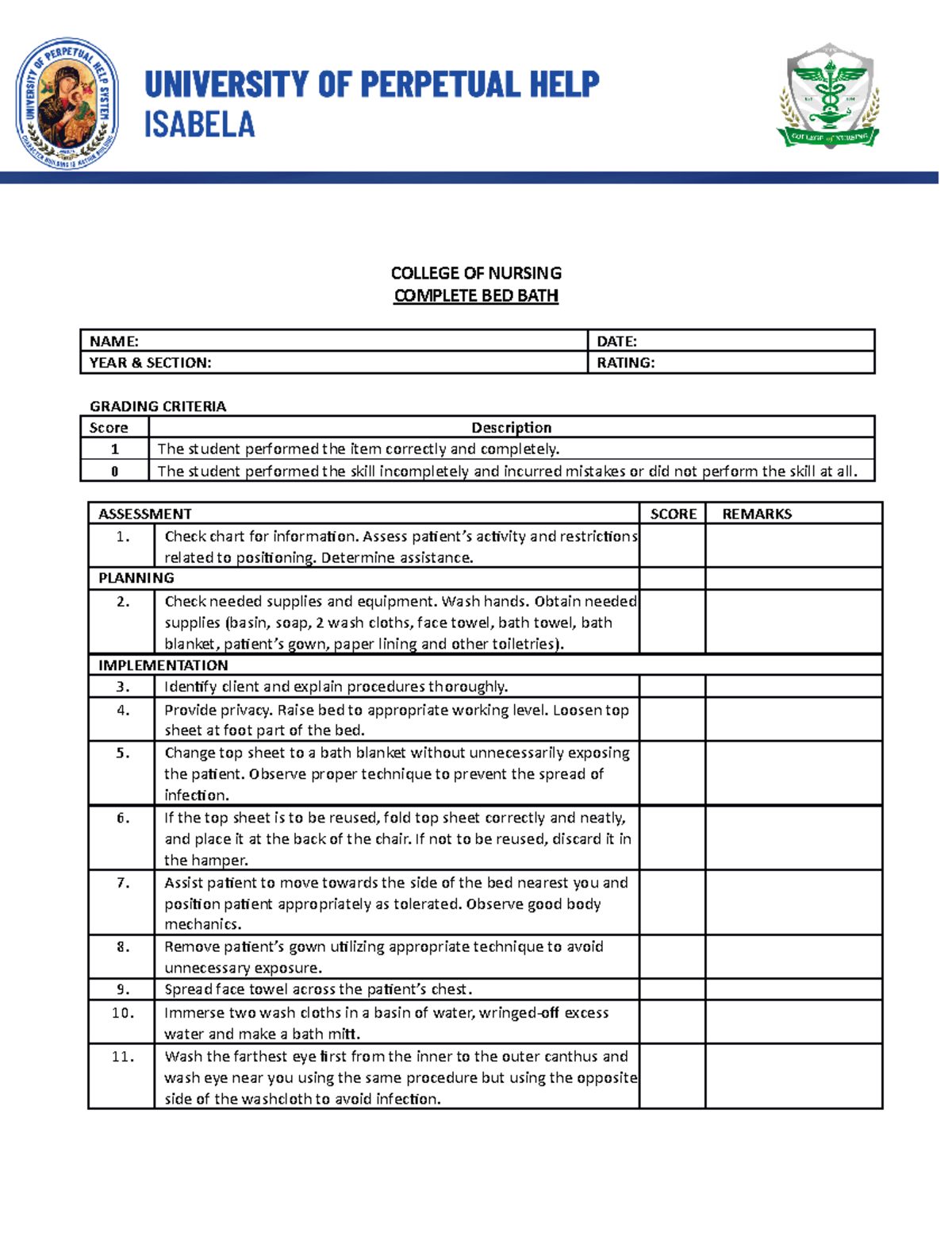 BED- Bathing - Demonstration - COLLEGE OF NURSING COMPLETE BED BATH ...