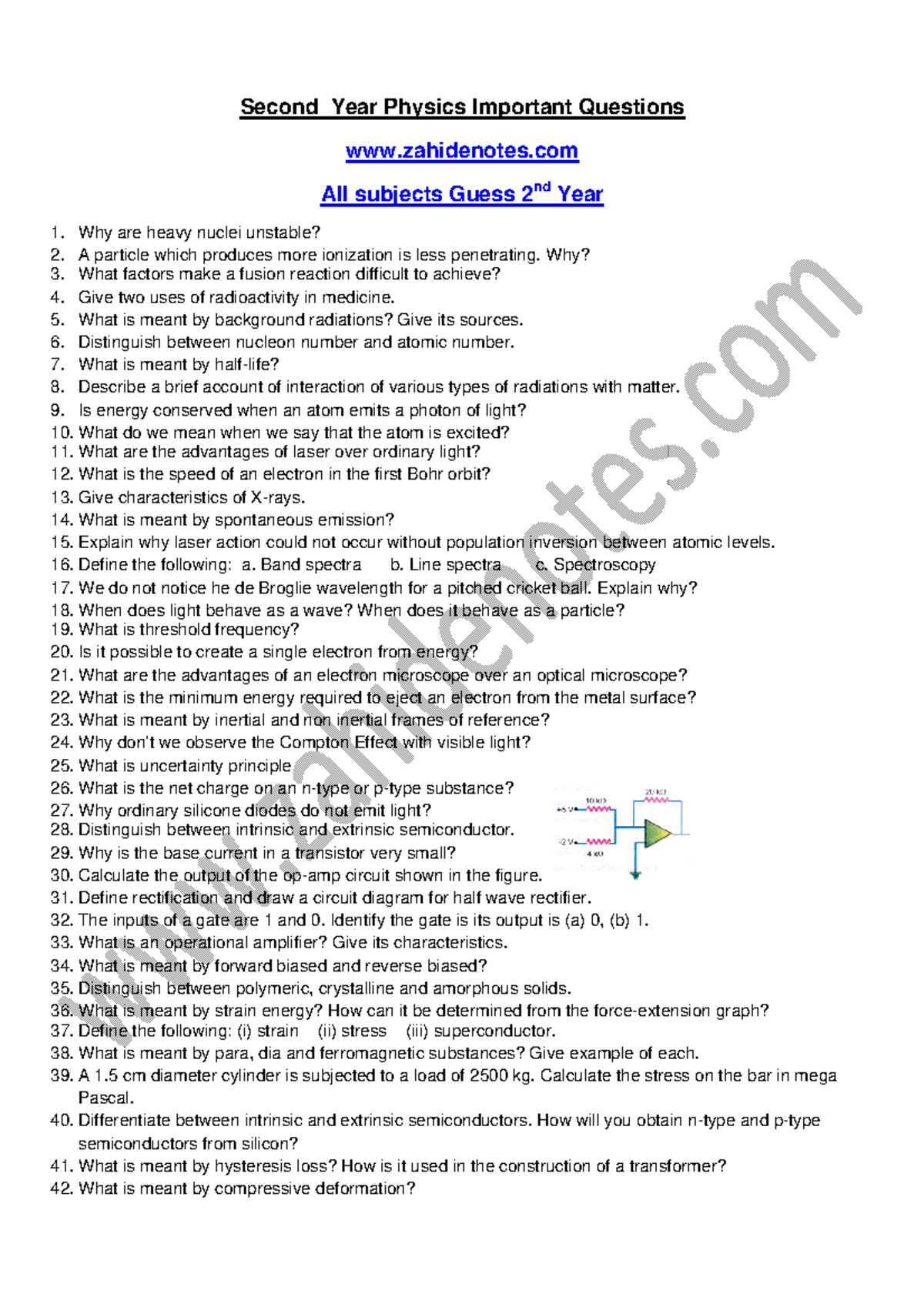 Important short and long questions physics 12 - Second Y All subjects ...