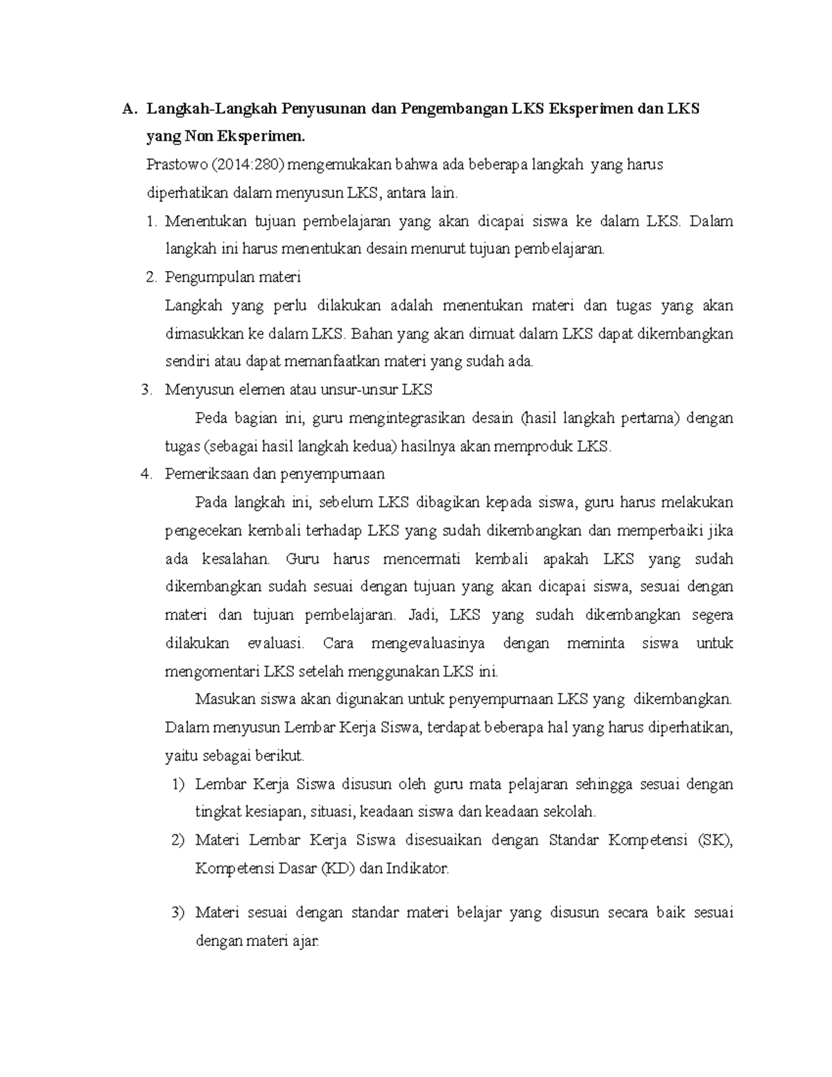 Langkah-Langkah Penyusunan LKS PBA - A. Langkah-Langkah Penyusunan dan Pengembangan LKS ...