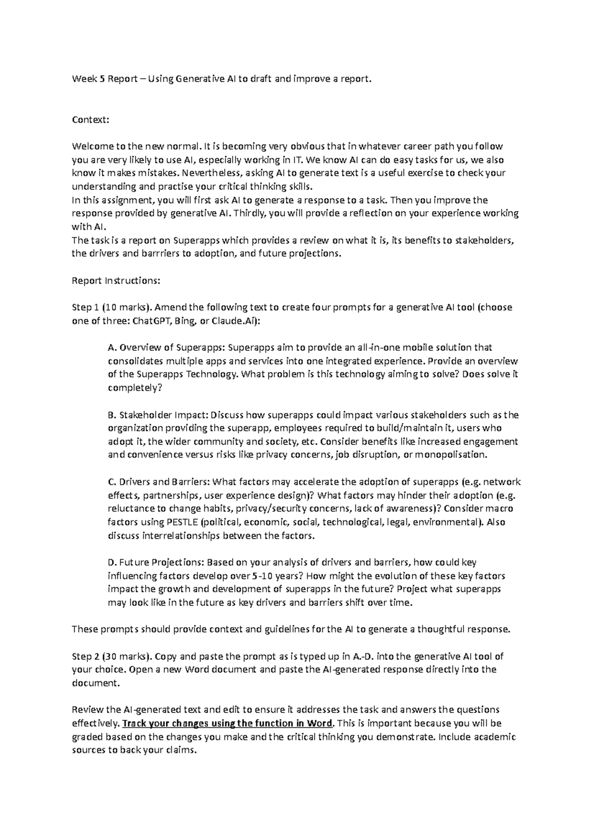 3055 Assessment Week 5 v2 - Week 5 Report – Using Generative AI to ...