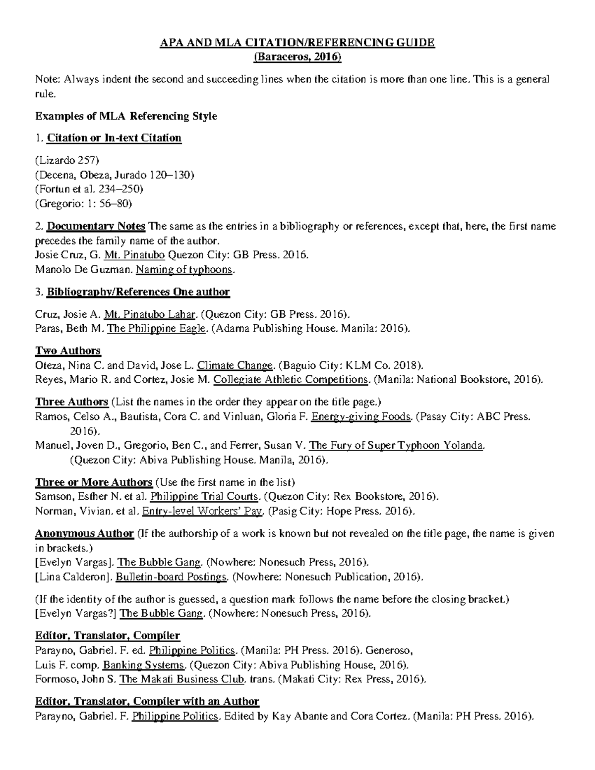 APA AND MLA Citation Guide for Senior High School - Reading and Writing ...