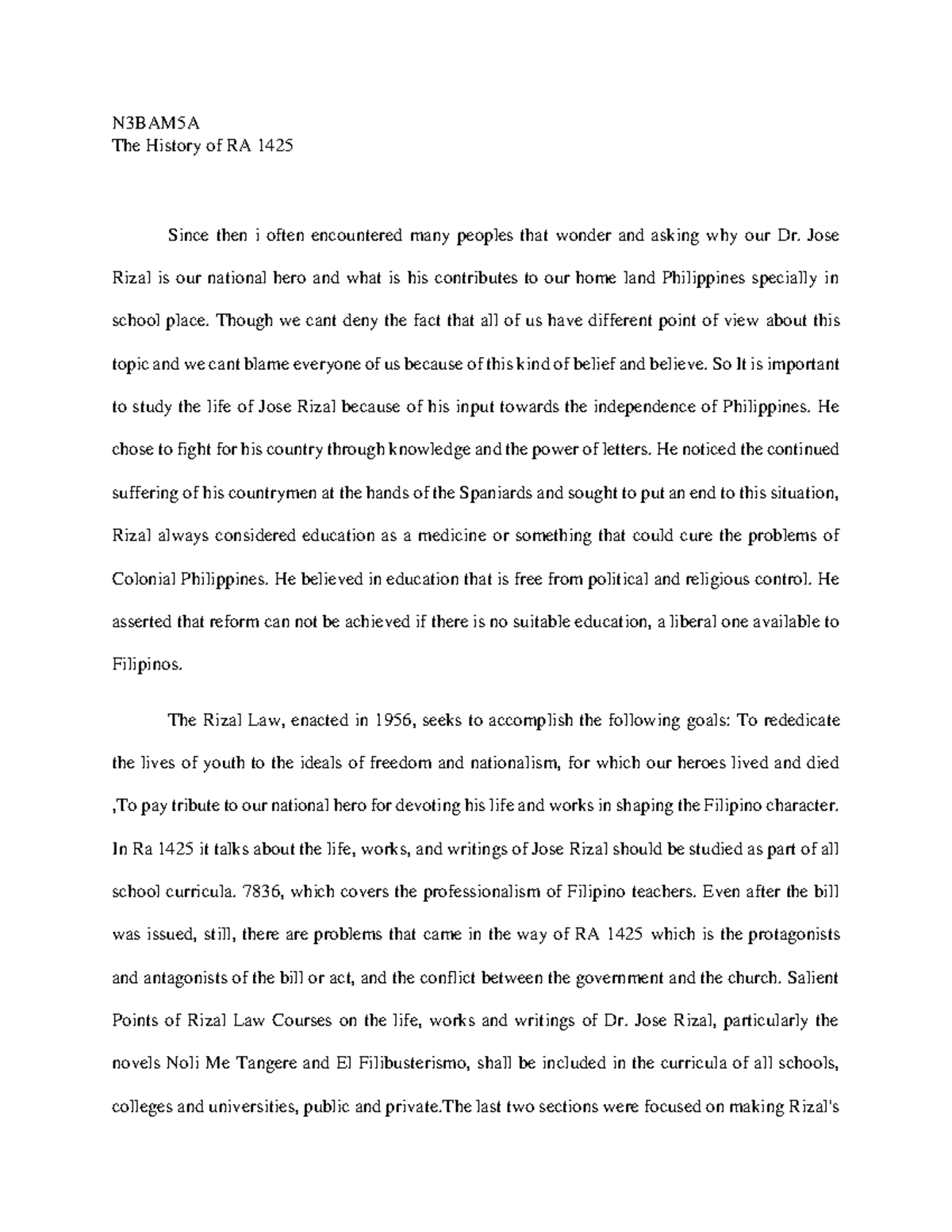 History of RA - The reasons why we are studying the Philippines ...