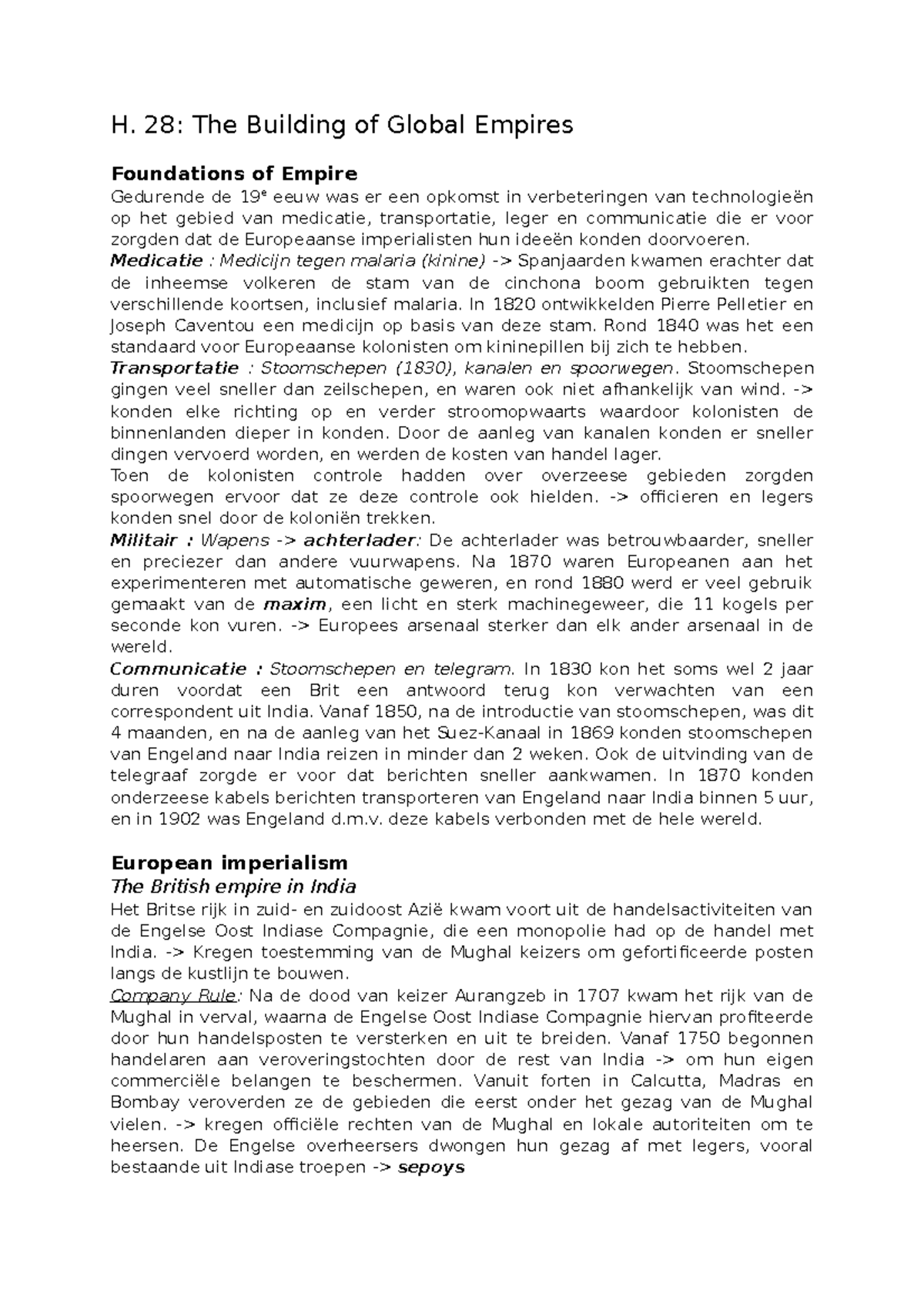 Samenvatting Moderne Geschiedenis boek - H. 28: The Building of Global ...