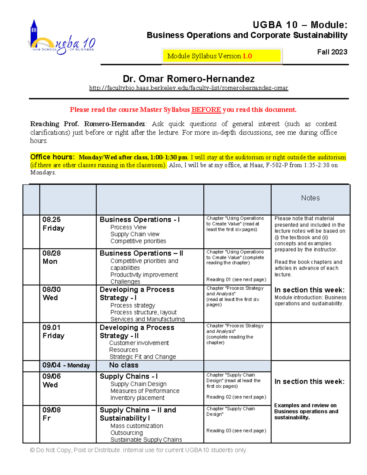 Module Syllabus F2023 Operations Sustainability v1 - © Do Not Copy ...