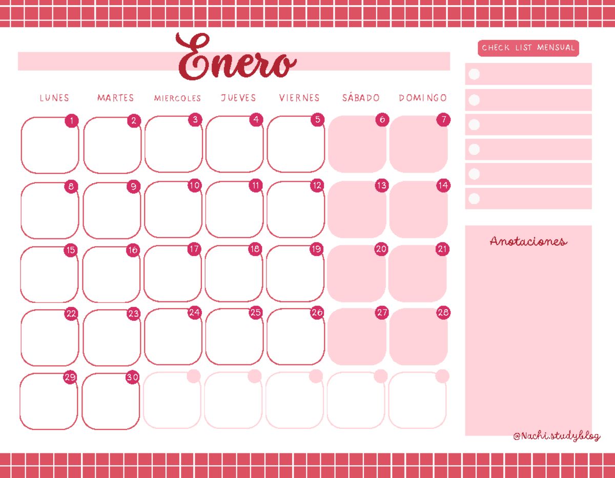 Calendario Horizontal - LUNES MARTES MIERCOLES JUEVES VIERNES SÁBADO ...