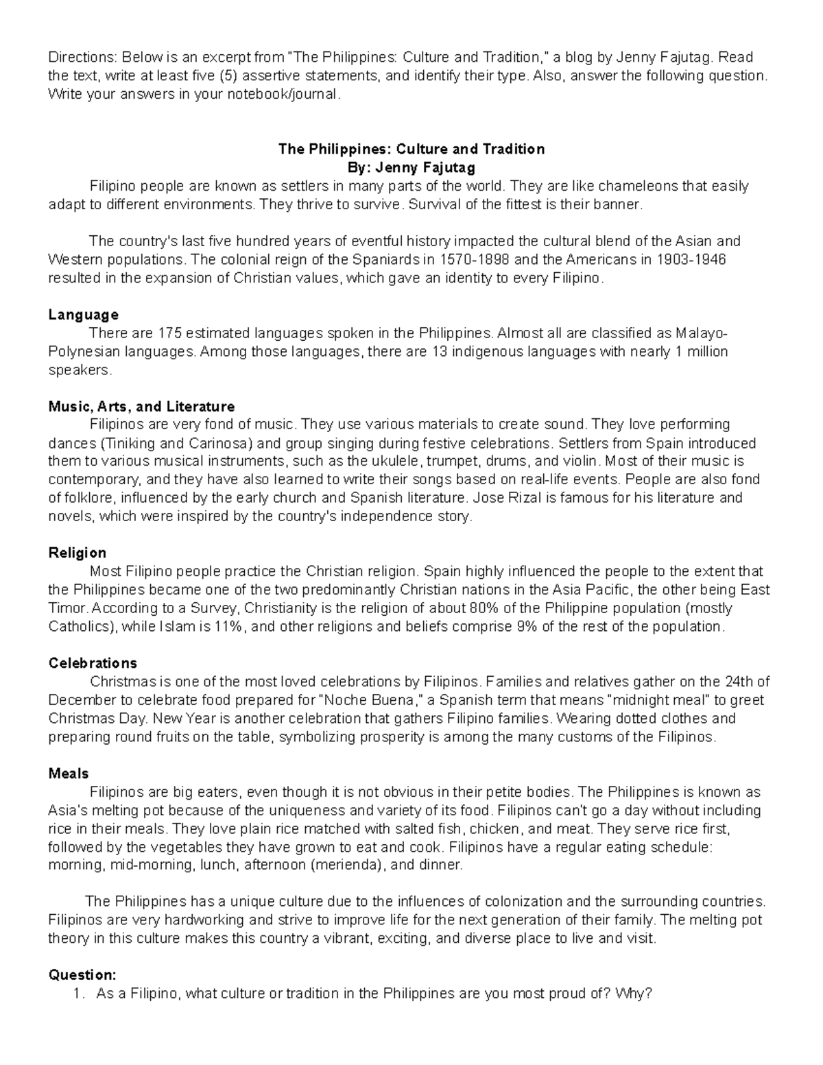 Catch Up Friday IMs - March 22 - Directions: Below is an excerpt from ...