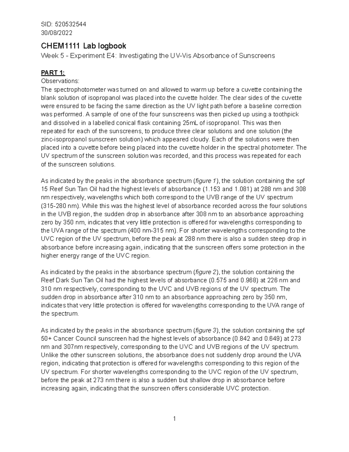 CHEM1111 E4 logbook - 30/08/ CHEM1111 Lab logbook Week 5 - Experiment ...