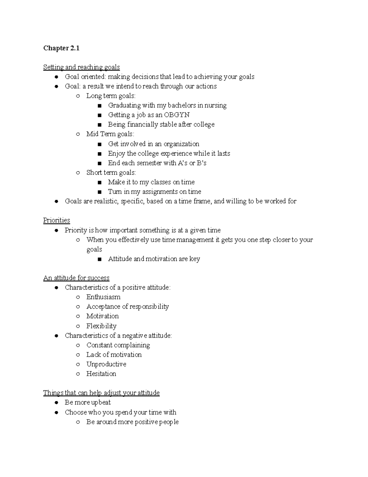 Chapter 2.1, 2,2 and 2.3 notes - Chapter 2. Setting and reaching goals ...