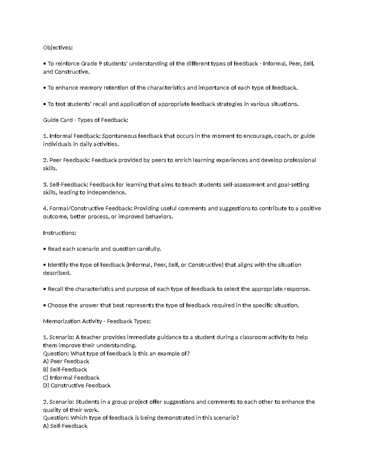 Remembering-Identification - Objectives: To reinforce Grade 9 students ...