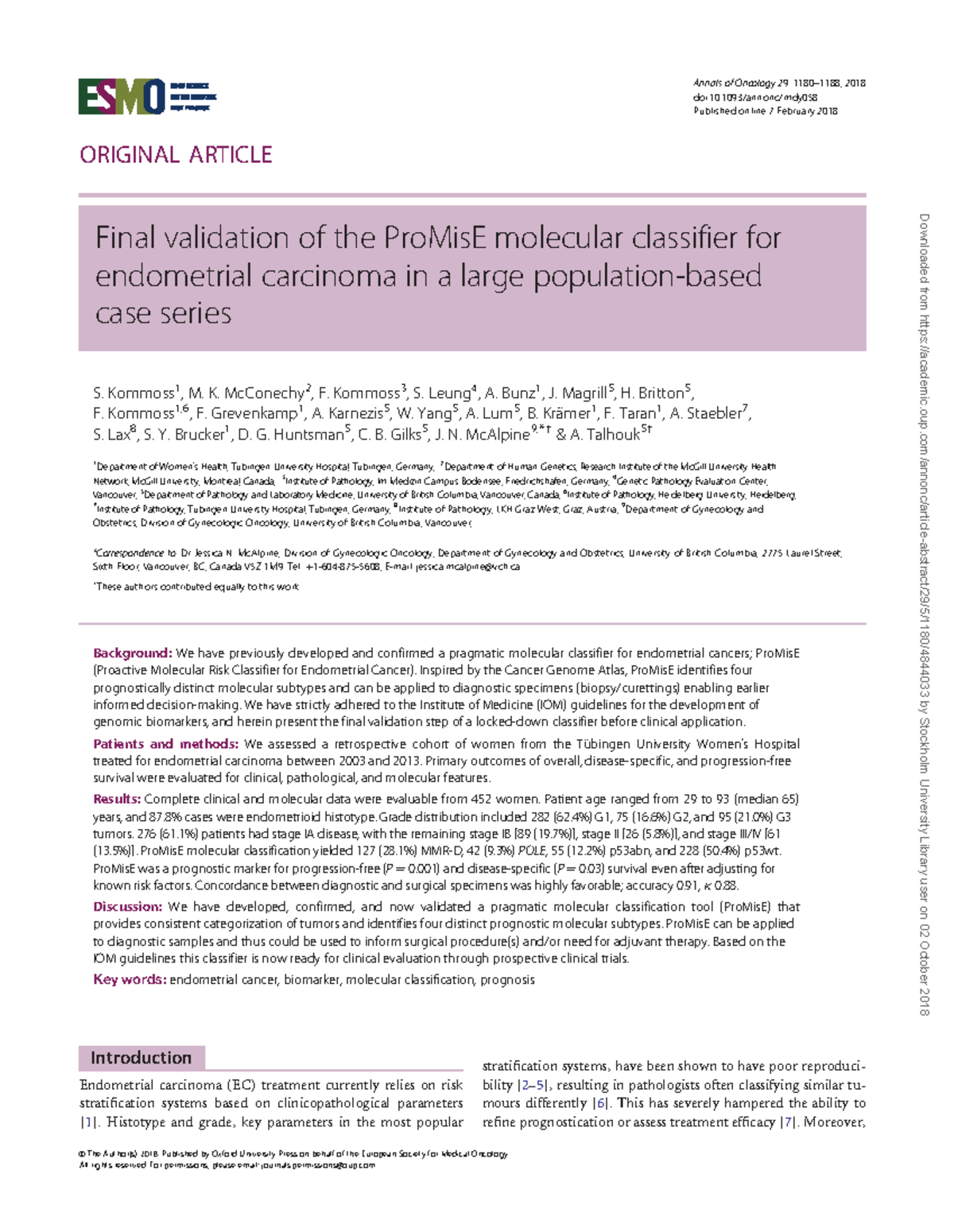 Promise Endometrial Cancer - ORIGINAL ARTICLE Final validation of the ...