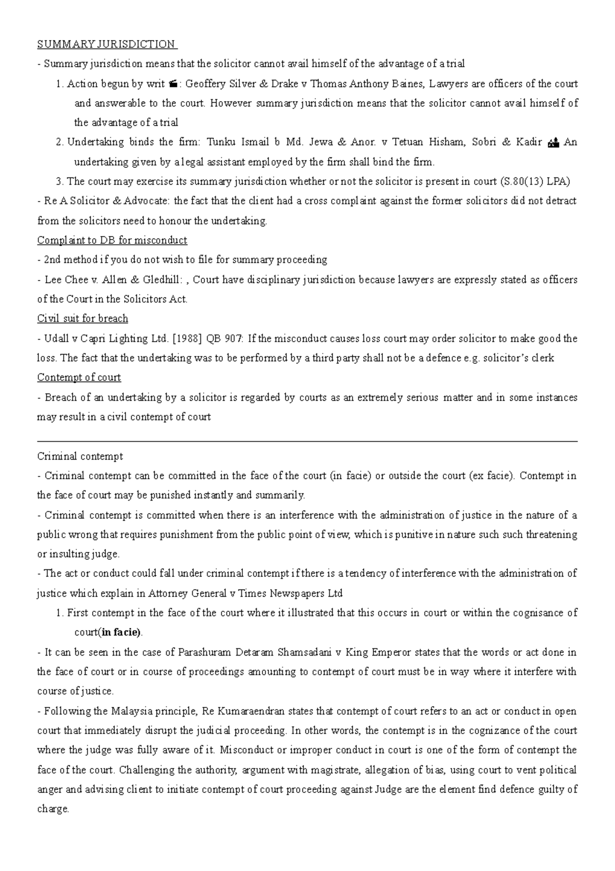 professional practice notes - SUMMARY JURISDICTION Summary jurisdiction ...