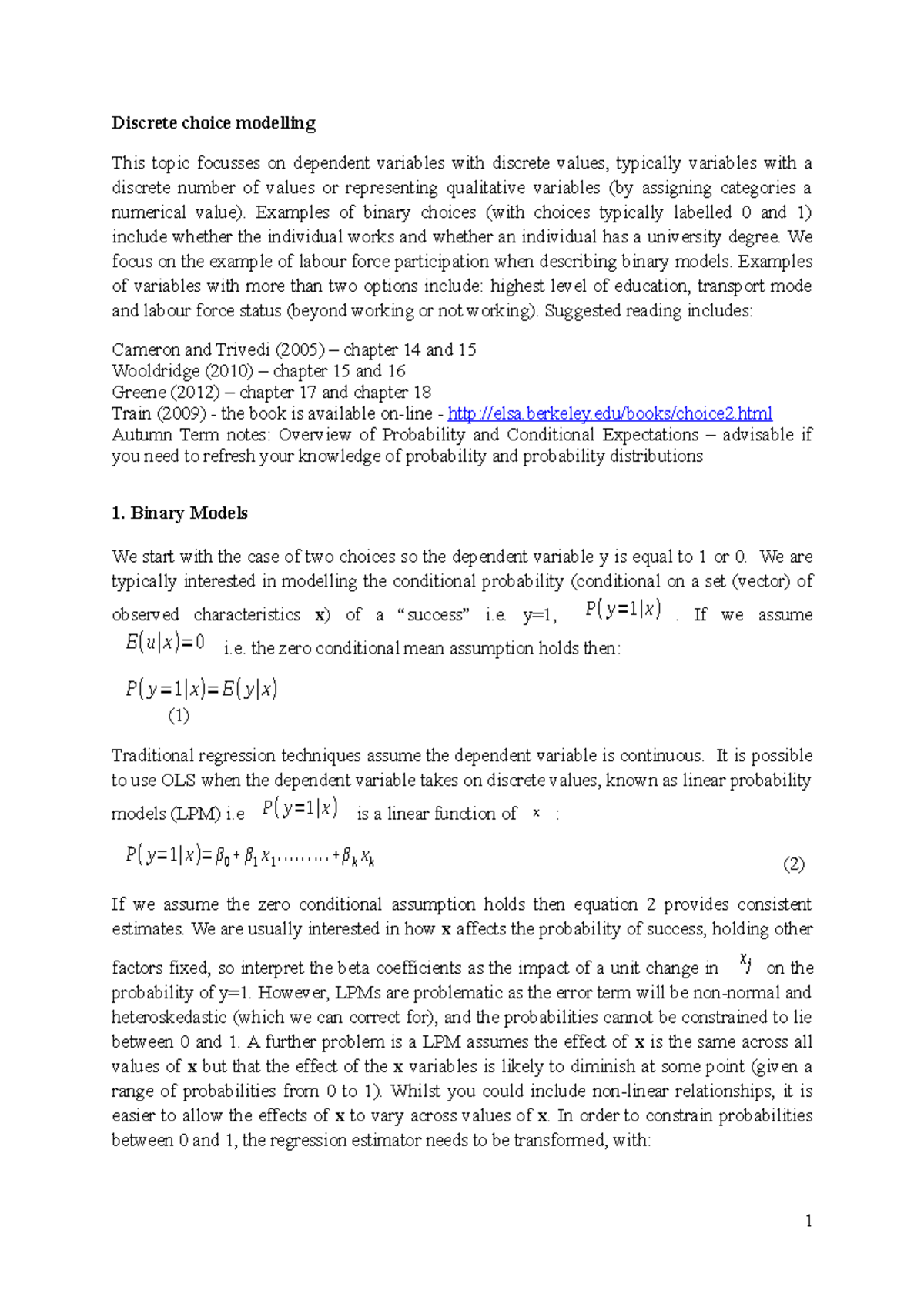 Discrete choice modelling(3) - Examples of binary choices (with choices ...
