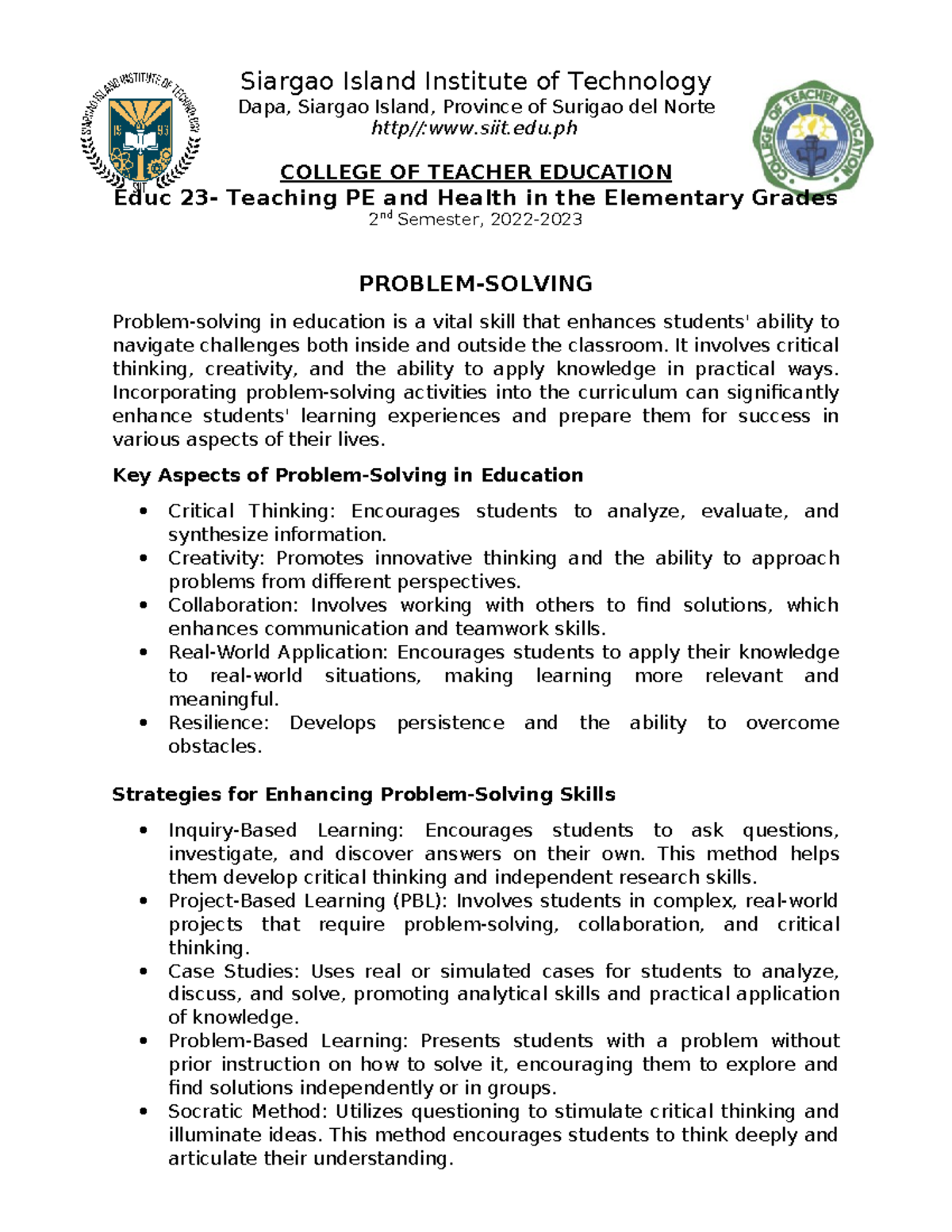 Unit-III-IV-activities 2 - Siargao Island Institute of Technology Dapa ...