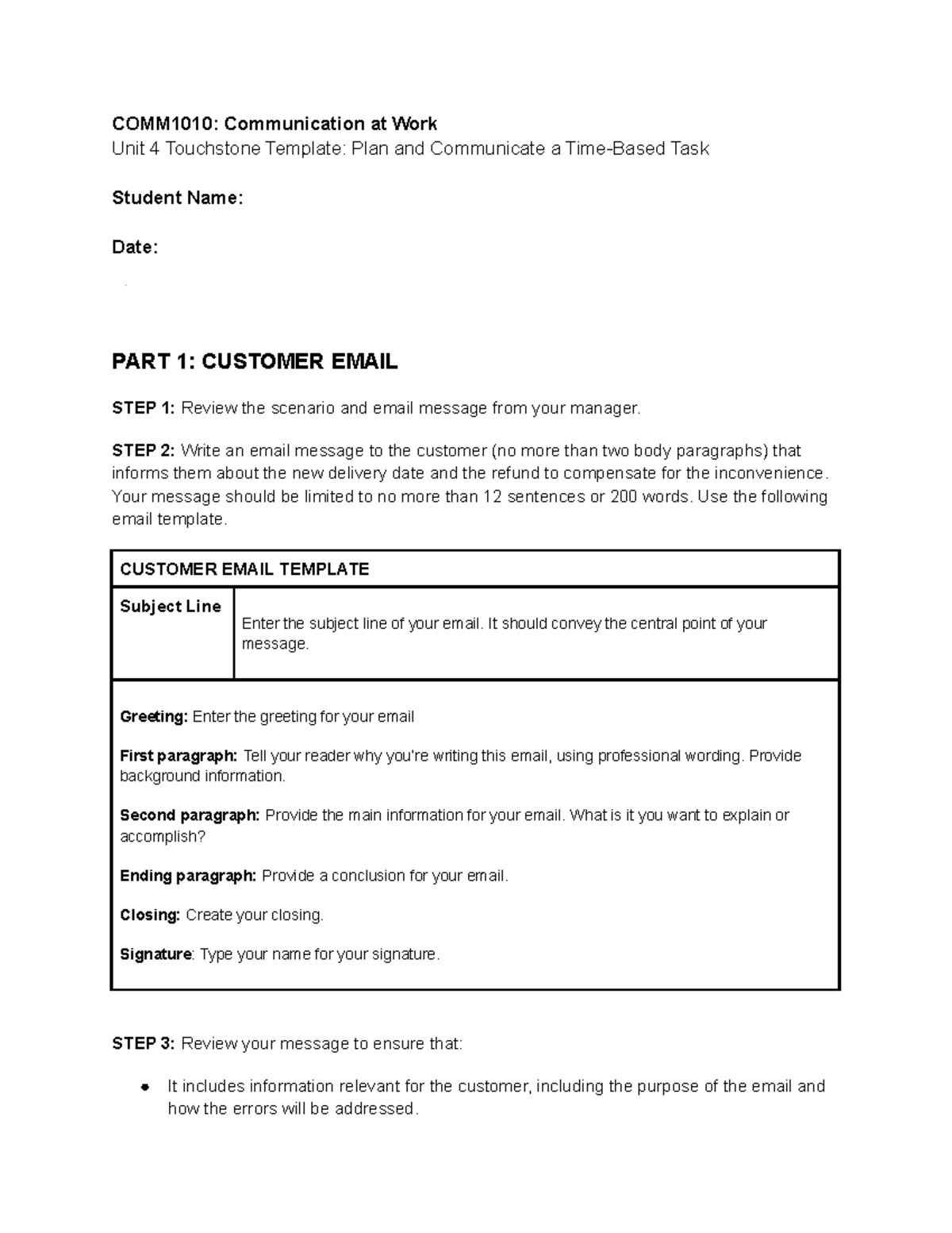 Template for Unit 4 Touchstone - Communication at Work - COMM1010 ...