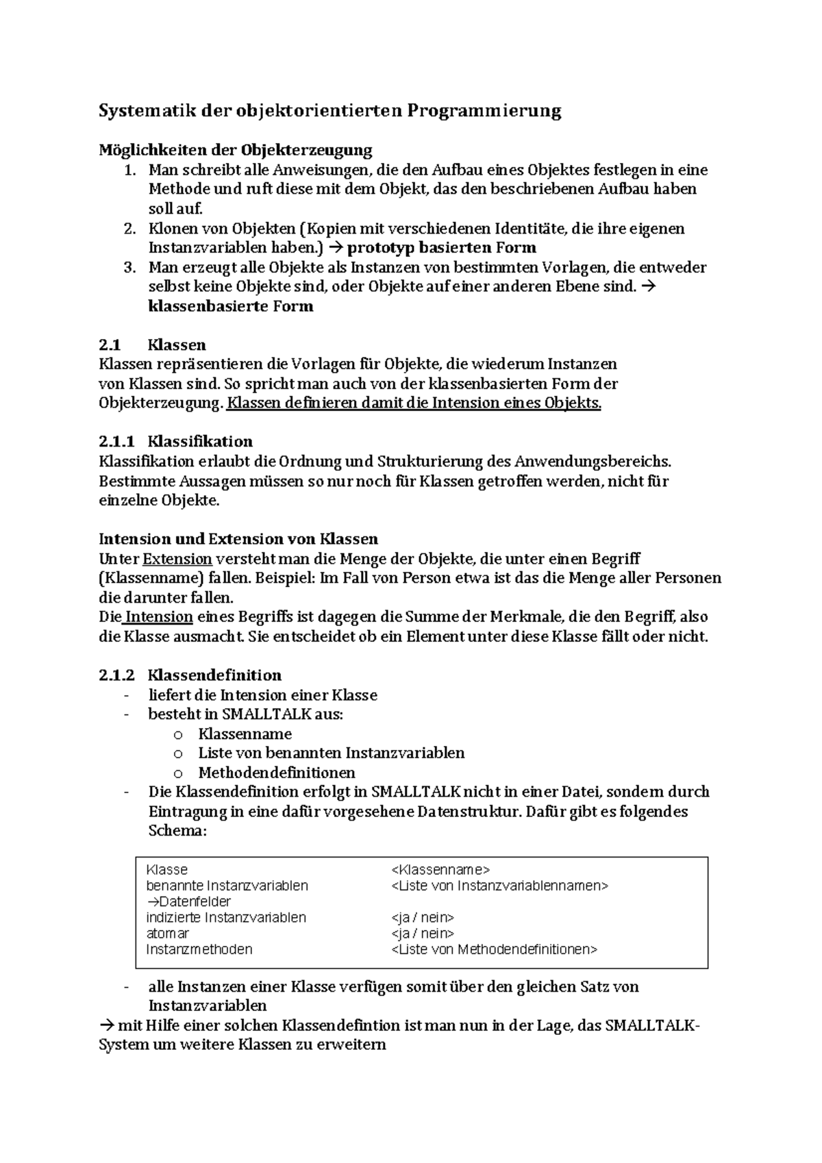 Zusammenfassung - Script Chapter 2 - Systematik der objektorientierten ...