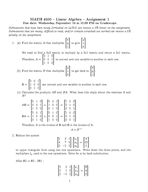 Hw2 work - Homework 1 linear algebra, matricies - for ii using an A 4 RaRaR A E b foyank Ii Not ...