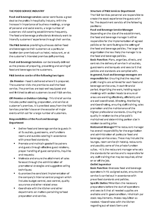 WEEK 2 FFSO Lecture Introduction - PRELIM WEEK 2: Introduction to Food and Beverage Service ...