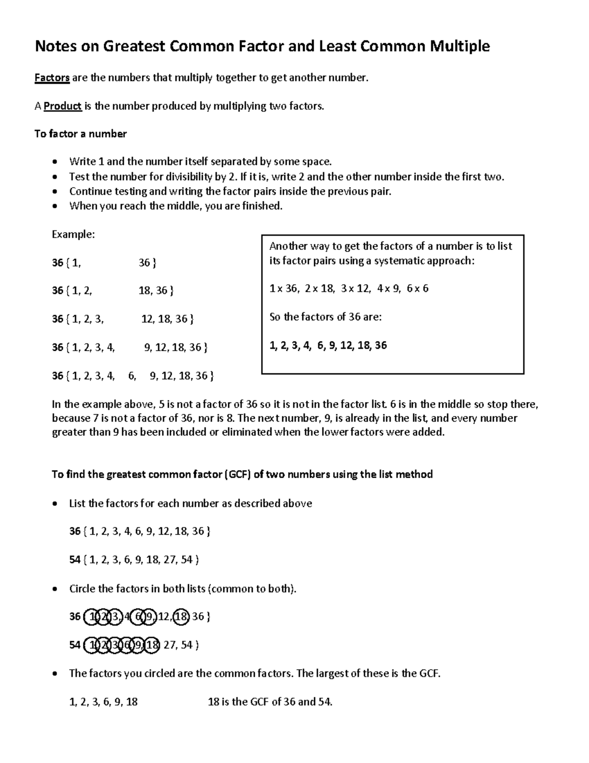 LCM and GCF - Foundational Maths - Notes on Greatest Common Factor and ...