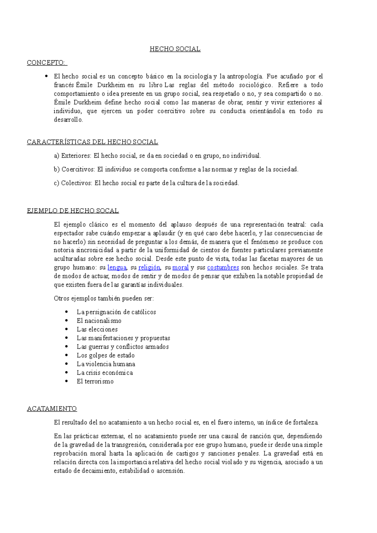 Hecho Social, que es . - HECHO SOCIAL CONCEPTO: El hecho social es un ...