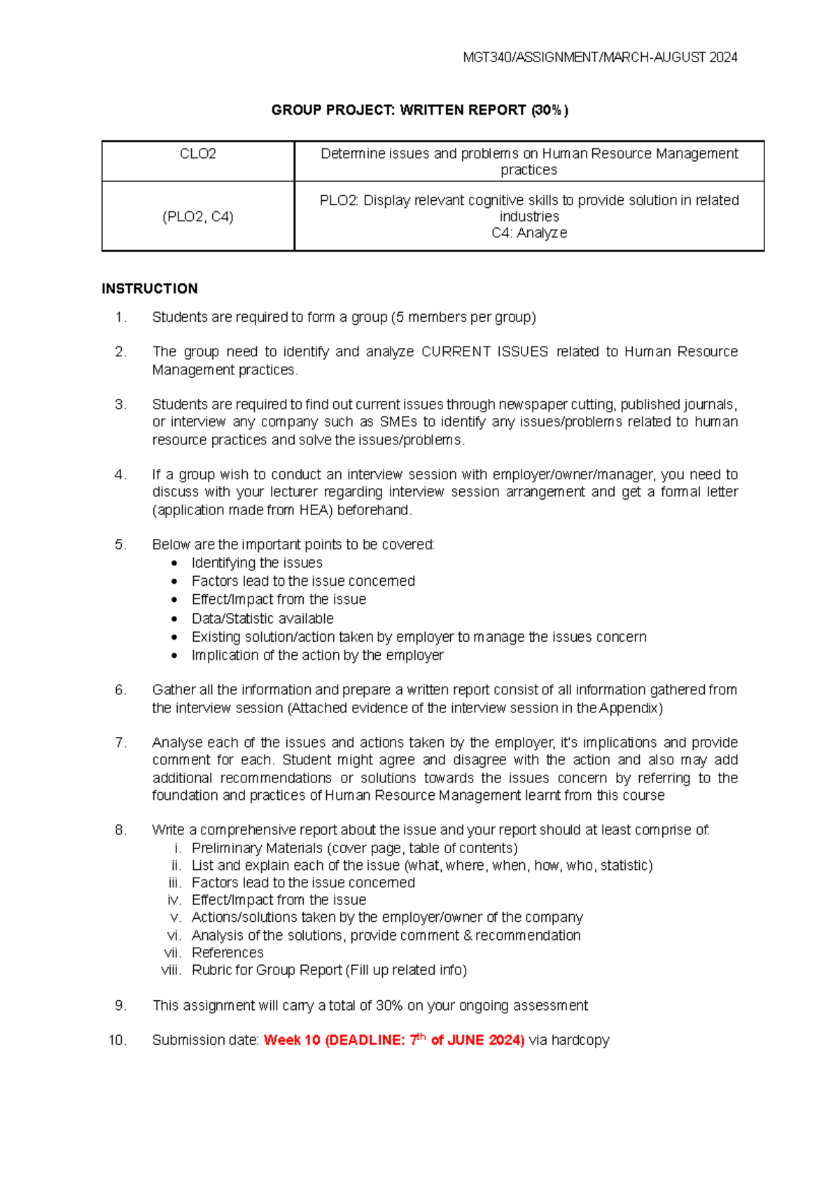Instruction for Group Project (50%) - MGT340/ASSIGNMENT/MARCH-AUGUST ...
