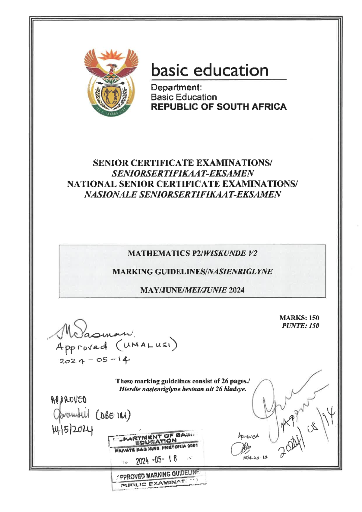Mathematics P2 May-June 2024 Approved Marking Guideline - basic ...